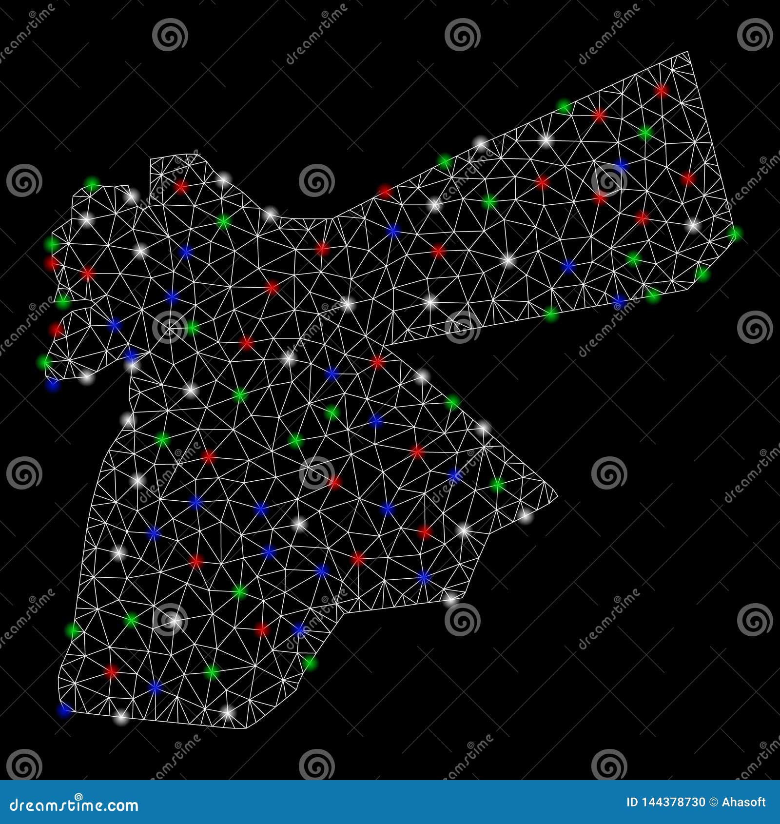 Bright Mesh Network Jordan Map with Flash Spots Stock Vector ...