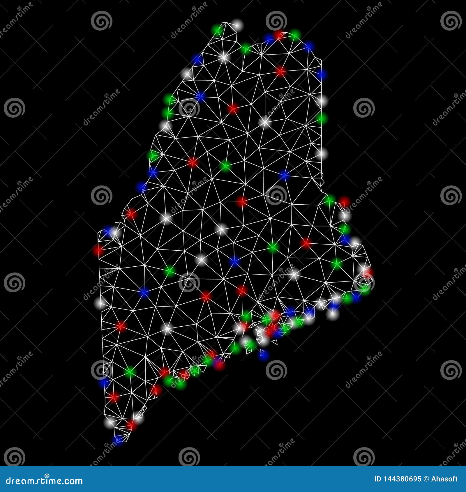 Bright Mesh Network Maine Land Map with Flare Spots Stock Vector ...