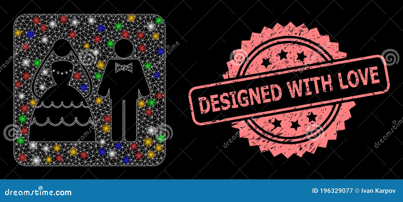 Rubber Designed with Love Stamp and Net Wedding Couple with Glitter ...