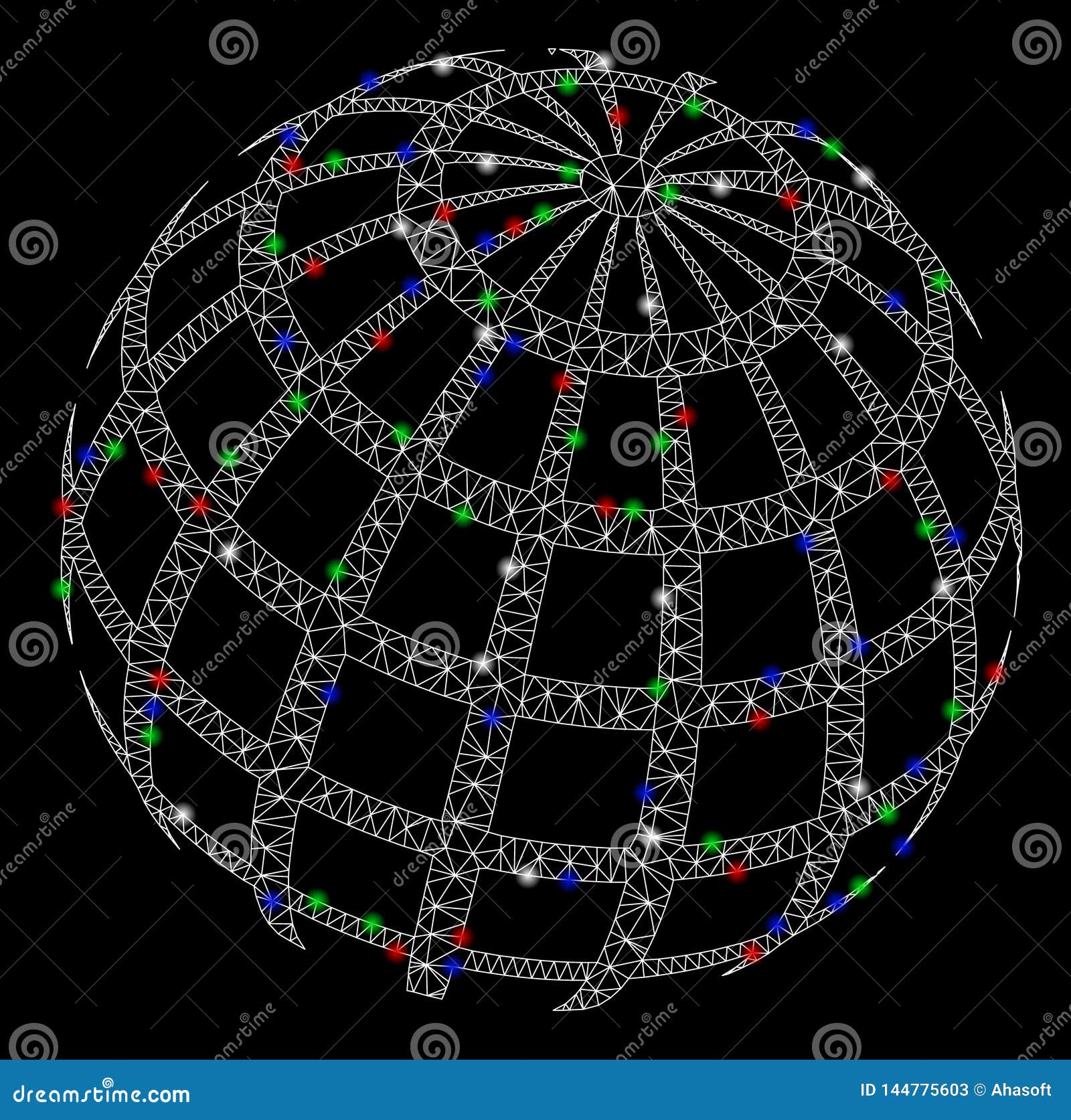 Bright Mesh Network Abstract Sphere Grid with Light Spots Stock Vector ...