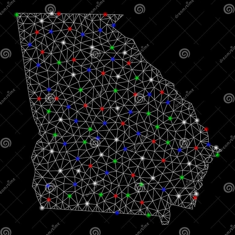 Bright Mesh Network American State Georgia Map with Flash Spots Stock ...