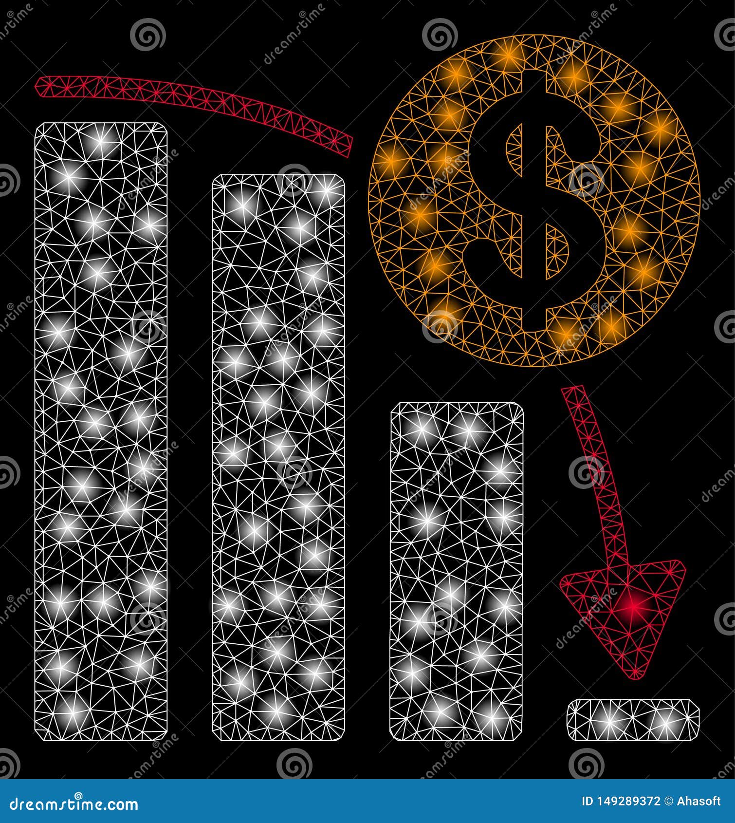 Bright Mesh Network Bitcoin Falling Acceleration Graph with Flare Spots ...