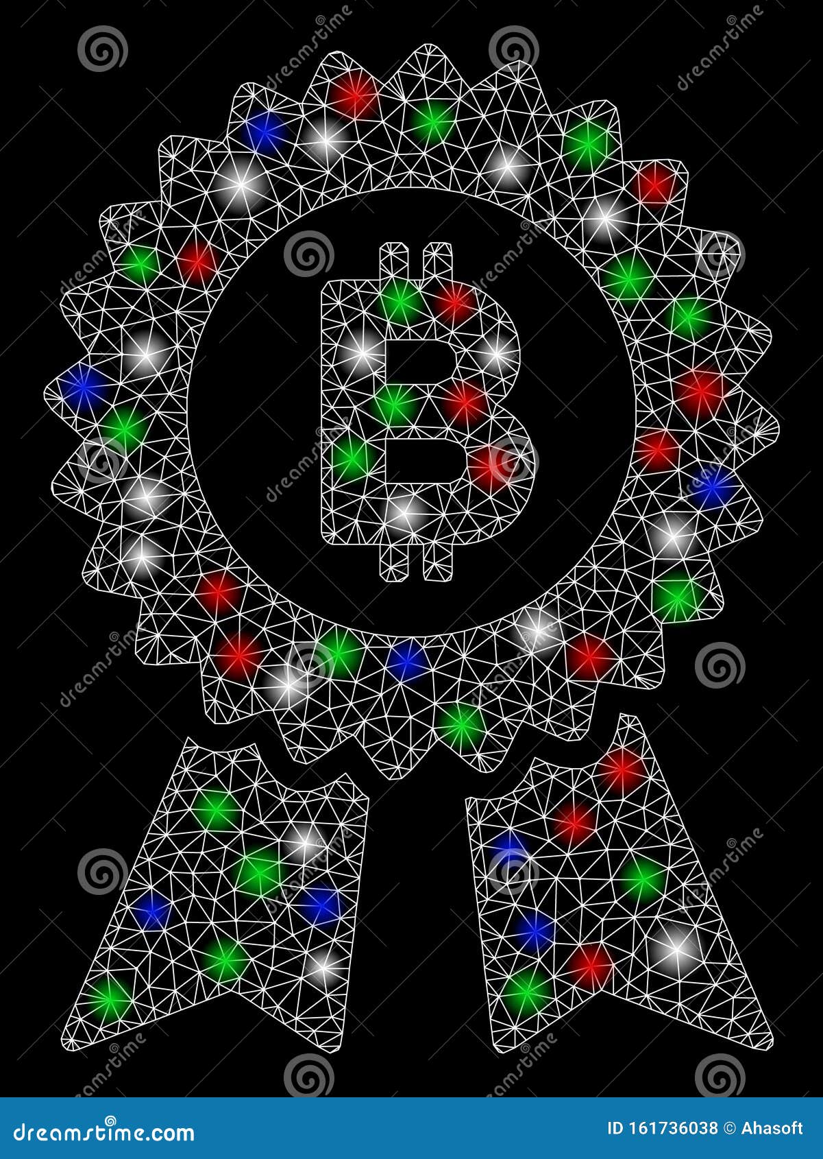 Bright Mesh Network Bitcoin Seal with Ribbons with Flare Spots Stock ...
