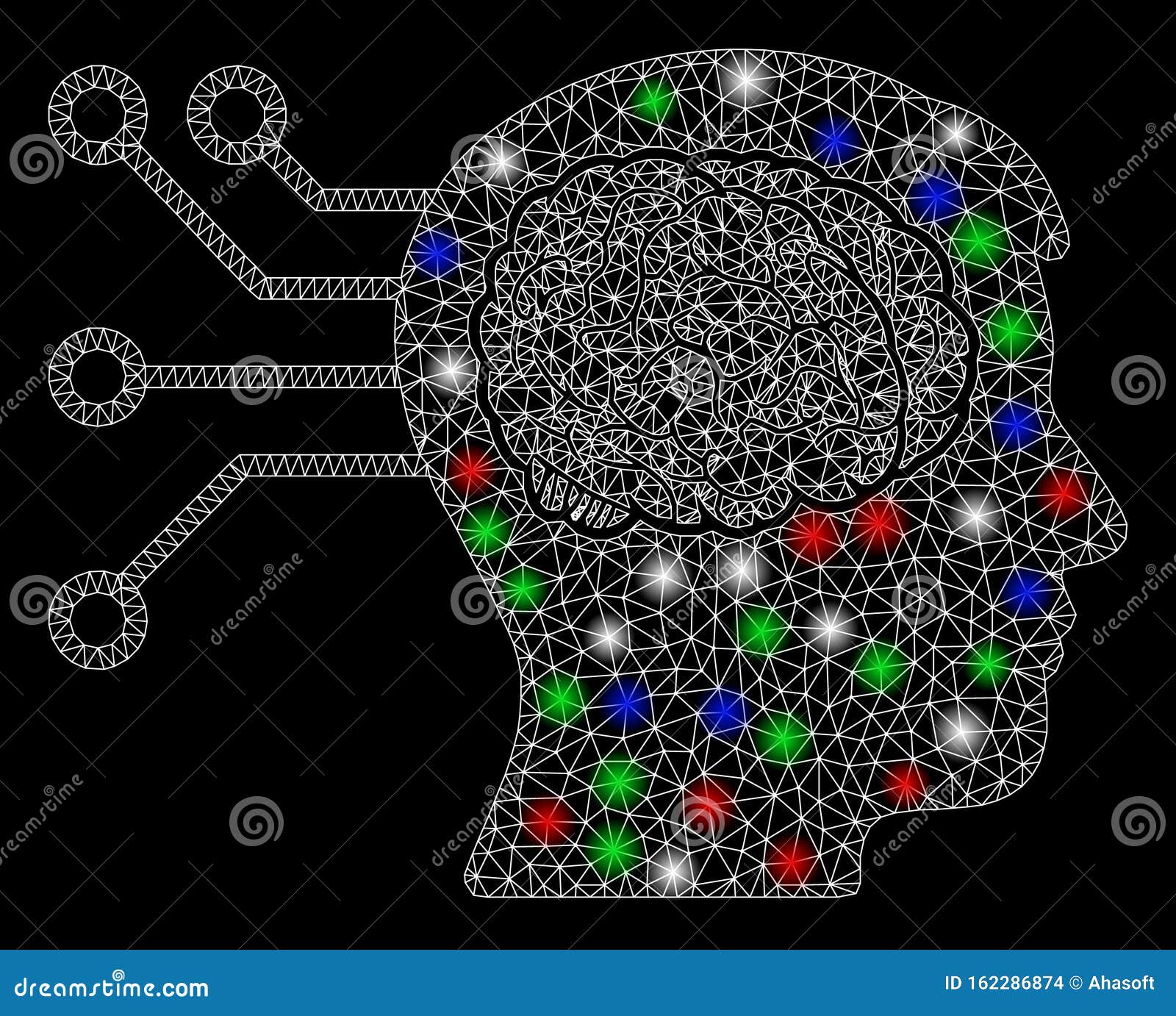 Bright Mesh Network Brain Computer Connection with Flash Spots Stock ...