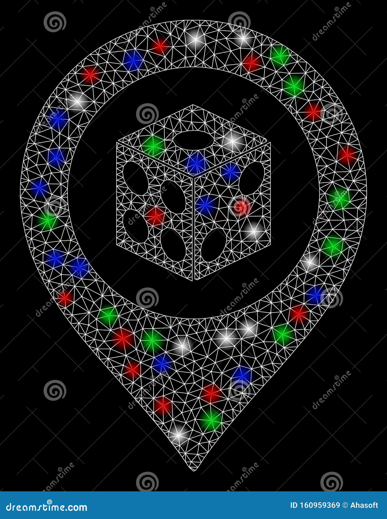 Bright Mesh Network Dice Map Pointer with Light Spots Stock Vector ...