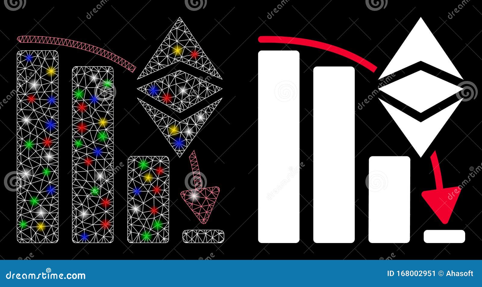 Bright Mesh Network Ethereum Classic Falling Chart Icon with Light ...
