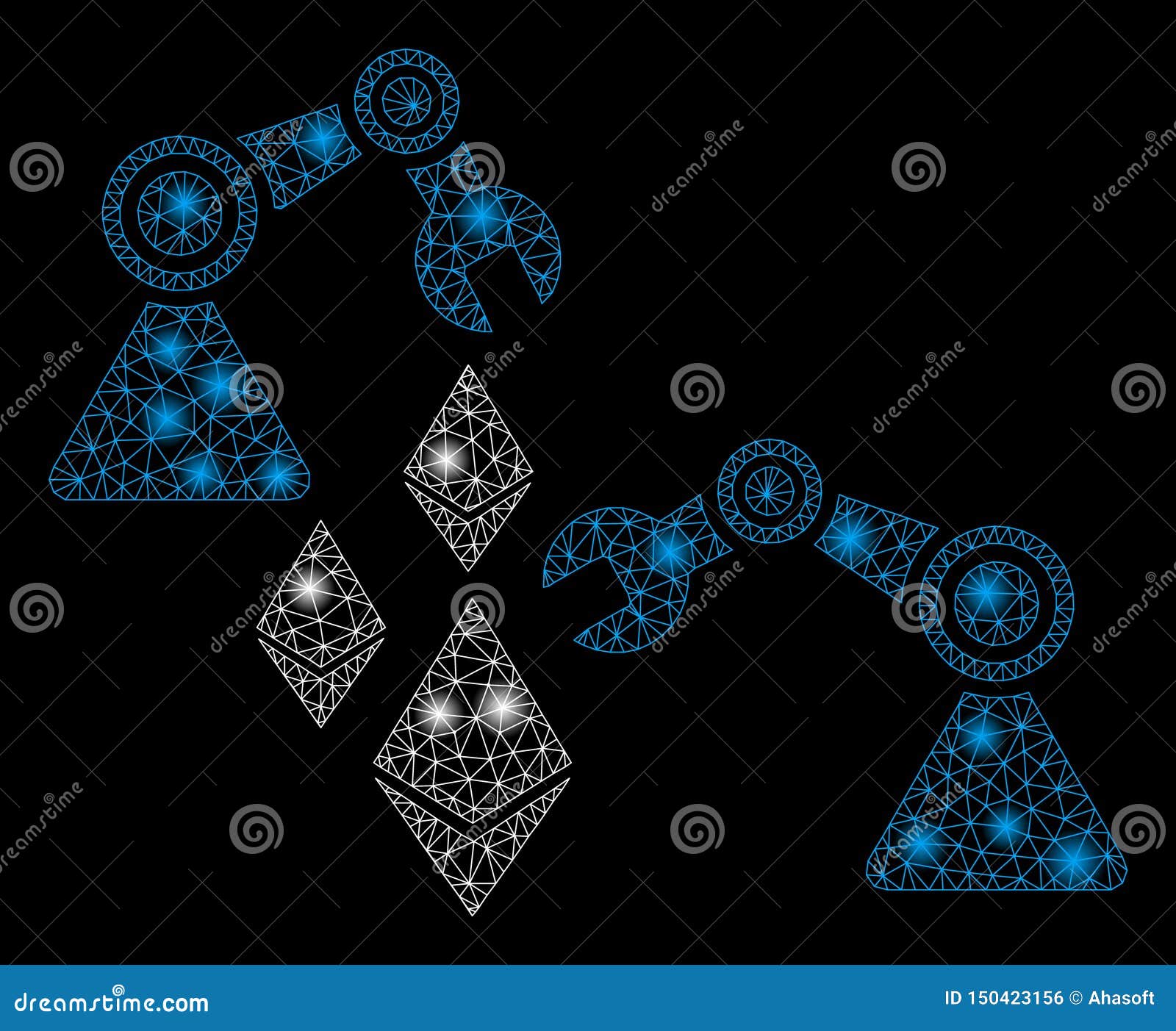 Bright Mesh Network Ethereum Mine Robotics with Light Spots Stock ...