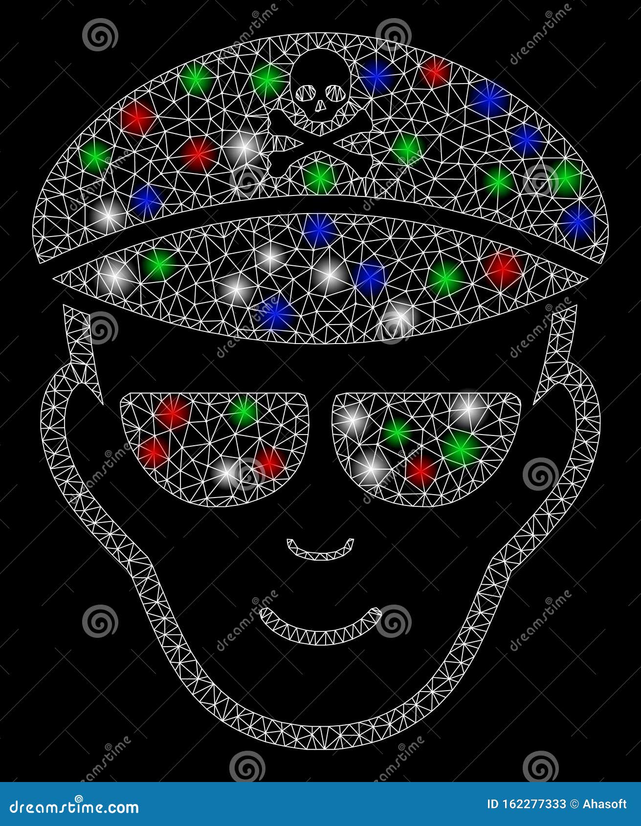 Bright Mesh Network Evil Soldier Face with Flare Spots Stock Vector ...