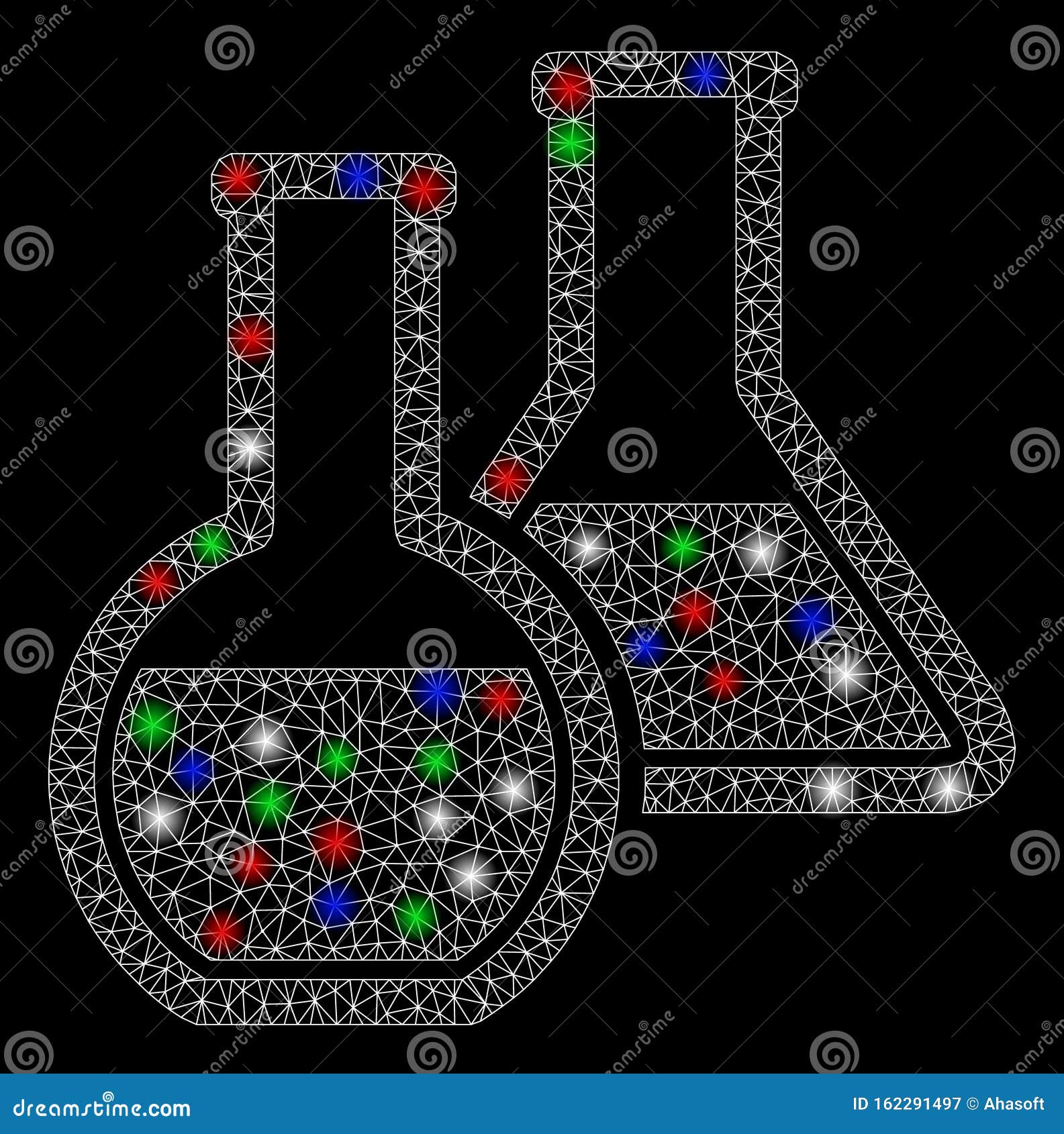 Bright Mesh Network Glass Flasks with Flare Spots Stock Vector ...