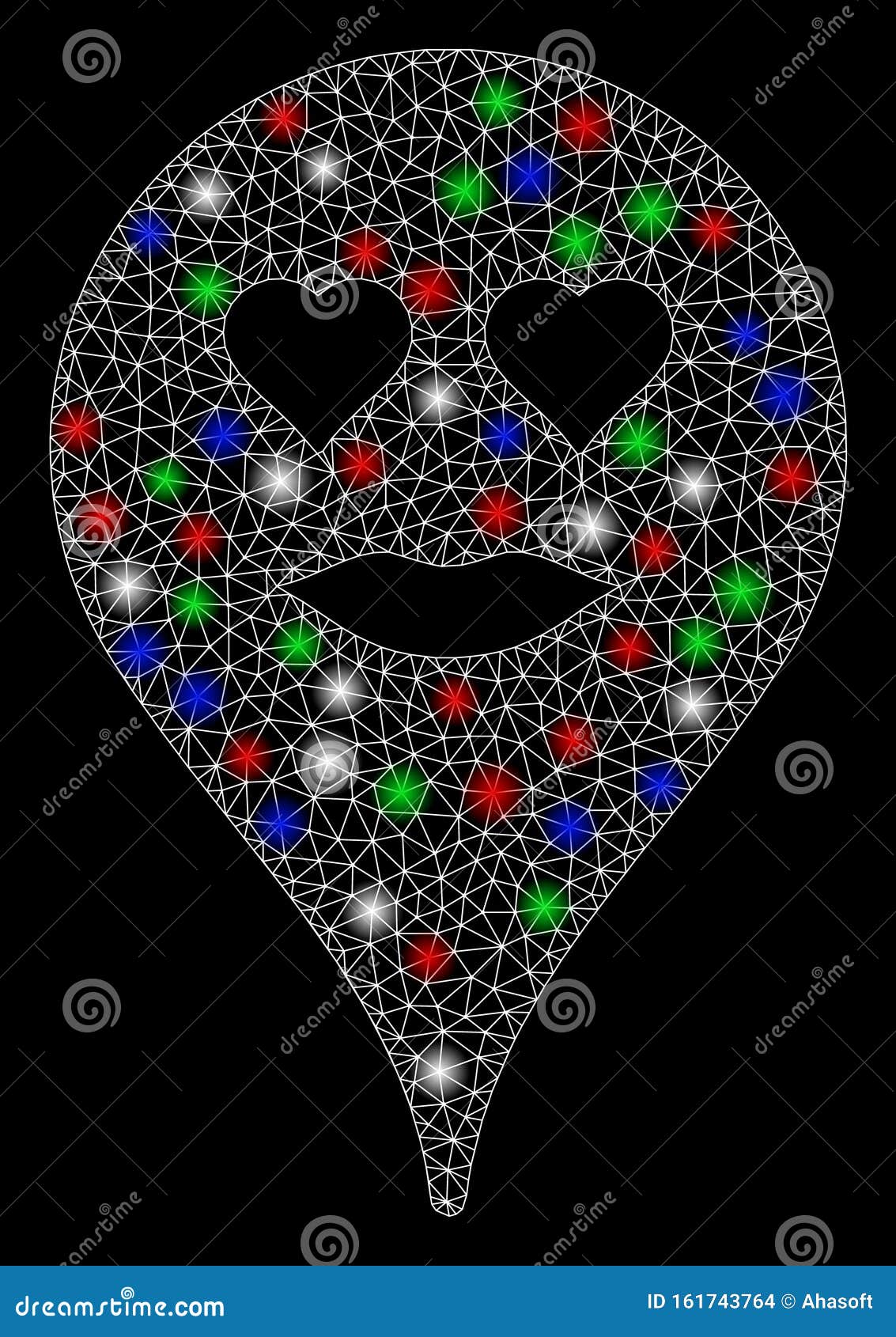 Bright Mesh Network Lady Love Smiley Map Marker with Flash Spots Stock ...