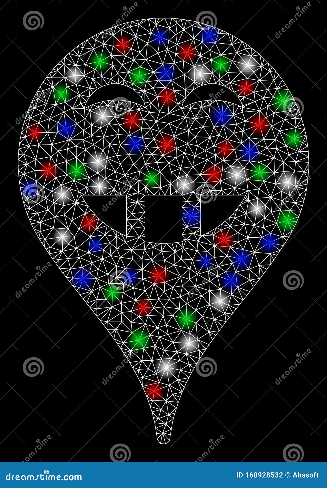 Bright Mesh Network Laugth Smiley Map Marker with Flare Spots Stock ...