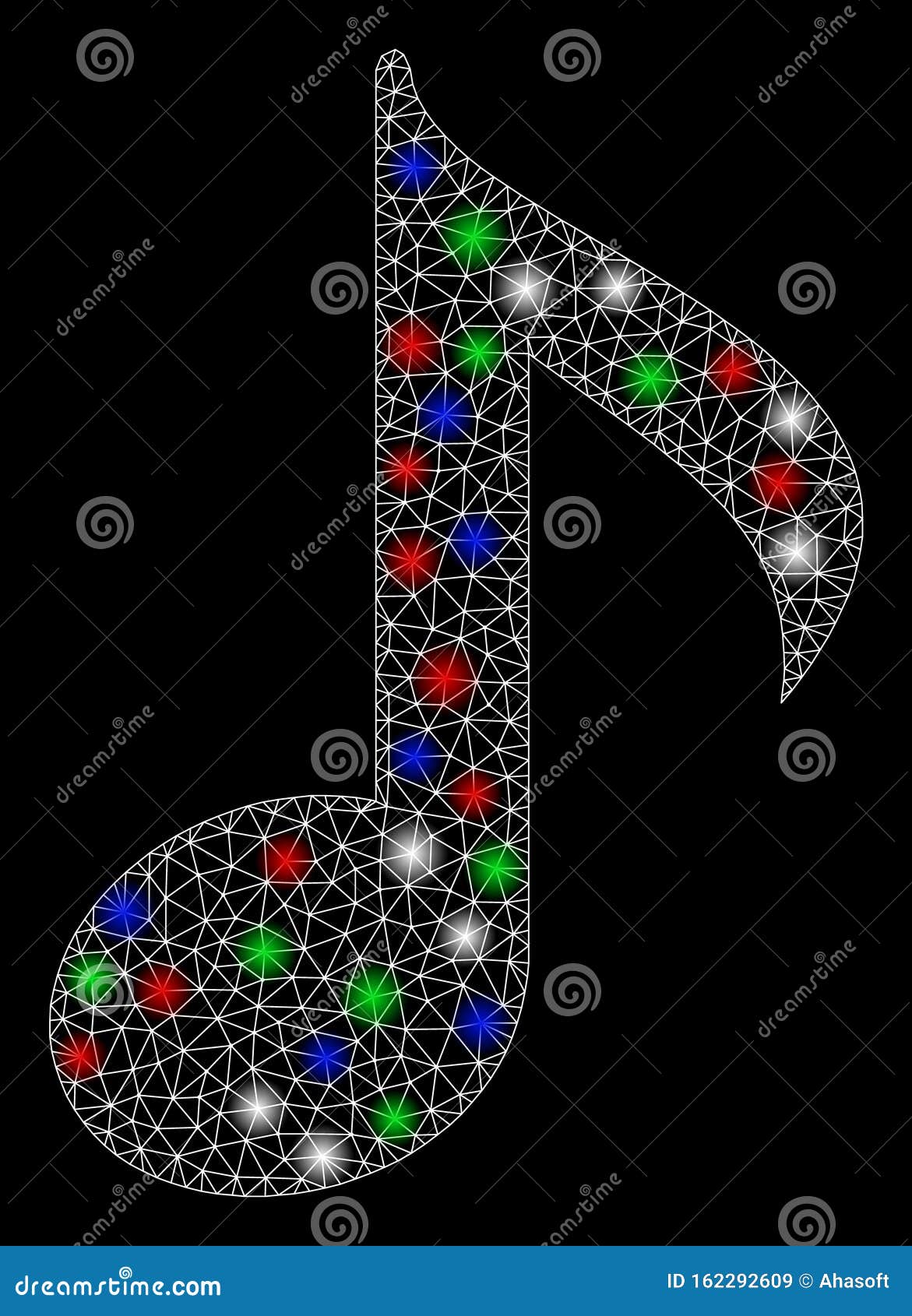 Bright Mesh Network Musical Note with Flash Spots Stock Vector ...