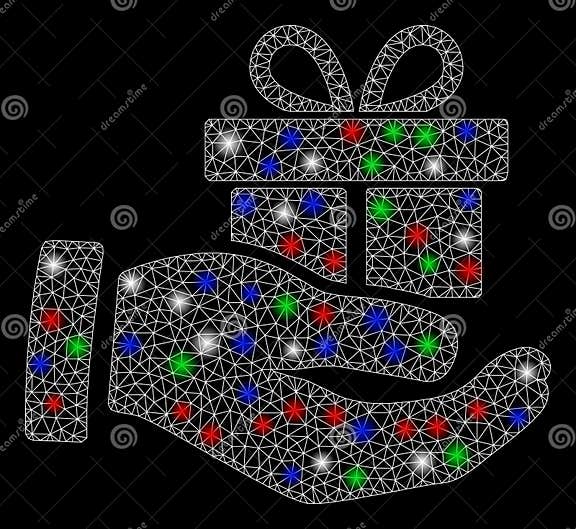 Bright Mesh Network Present Box Give Hand with Light Spots Stock Vector ...