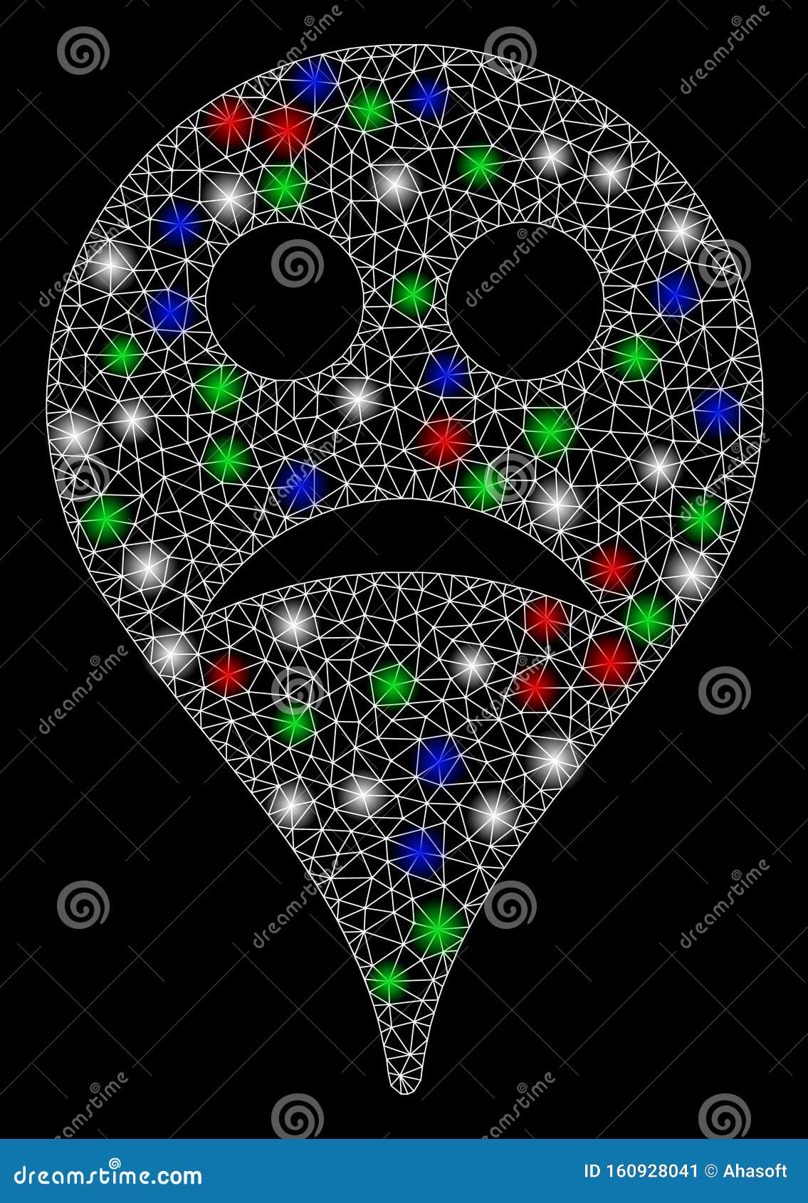 Bright Mesh Network Sad Smiley Map Marker with Flash Spots Stock Vector ...