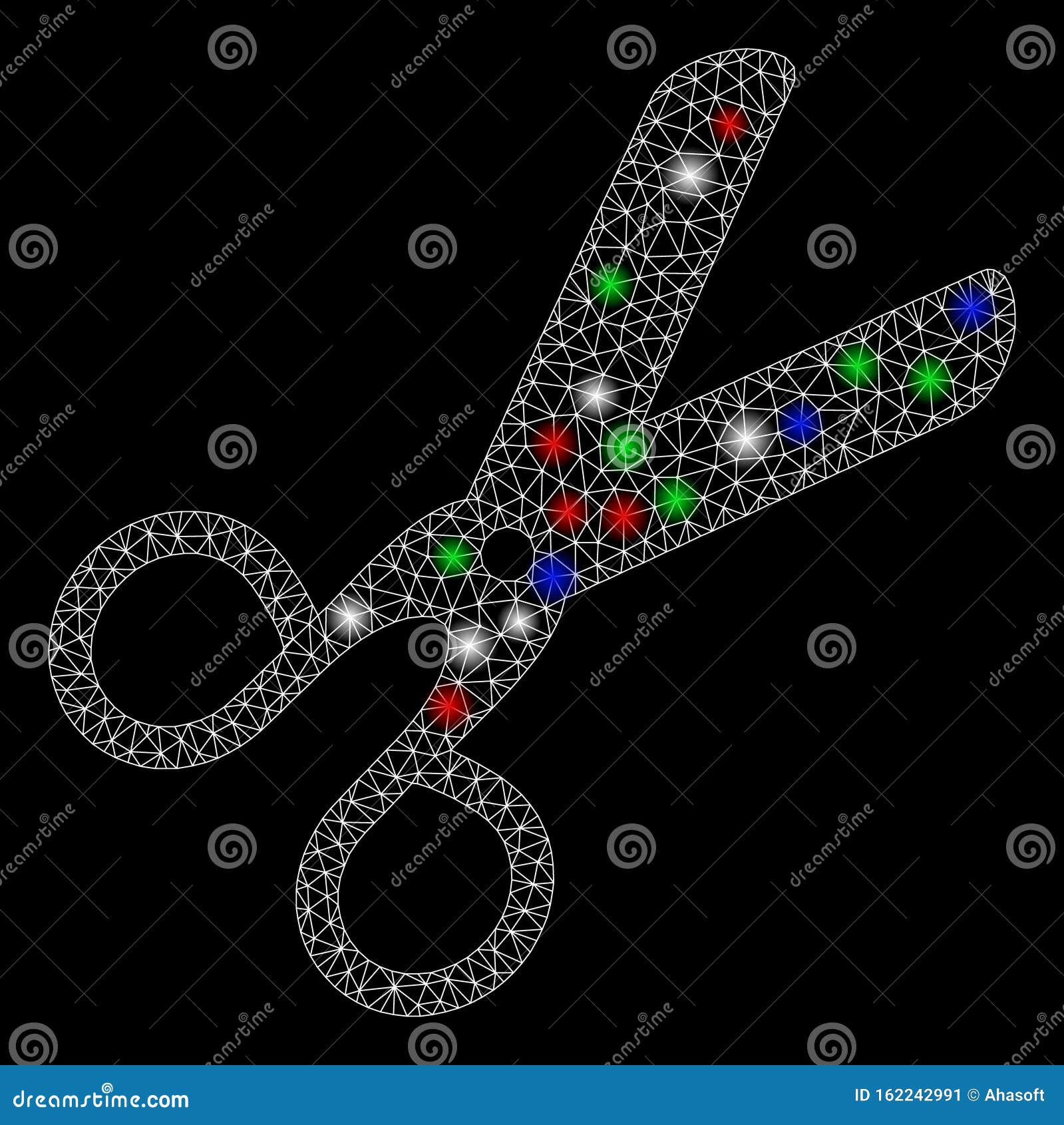 Bright Mesh Network Scissors with Light Spots Stock Illustration ...