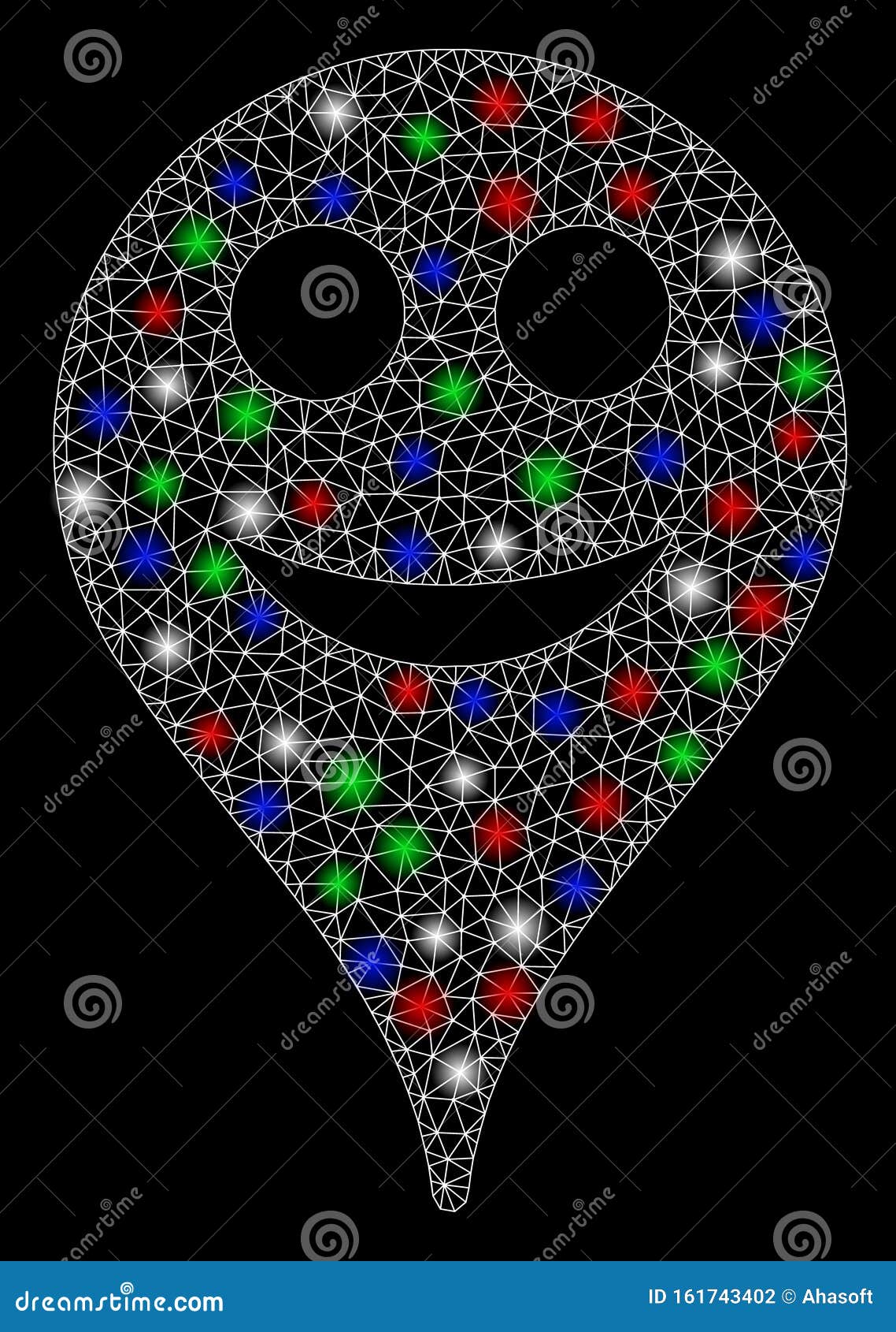 Bright Mesh Network Smile Smiley Map Marker with Light Spots Stock ...