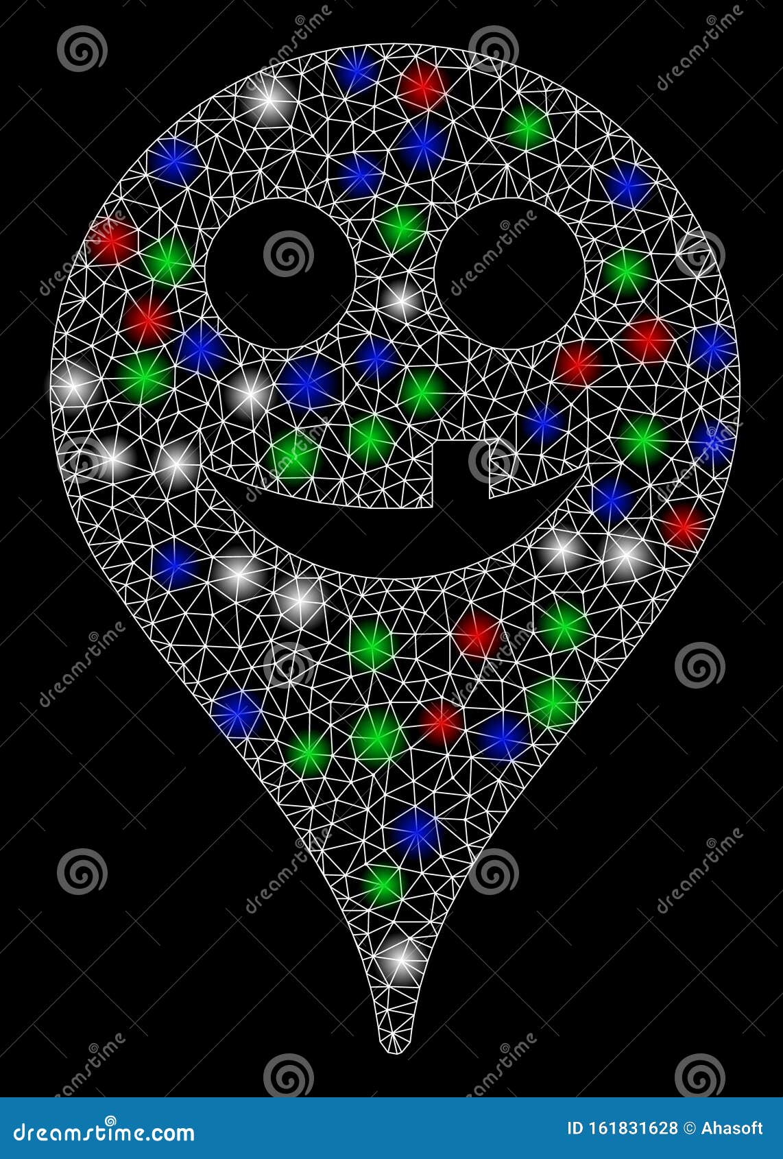 Bright Mesh Network Tooth Smiley Map Marker with Light Spots Stock ...