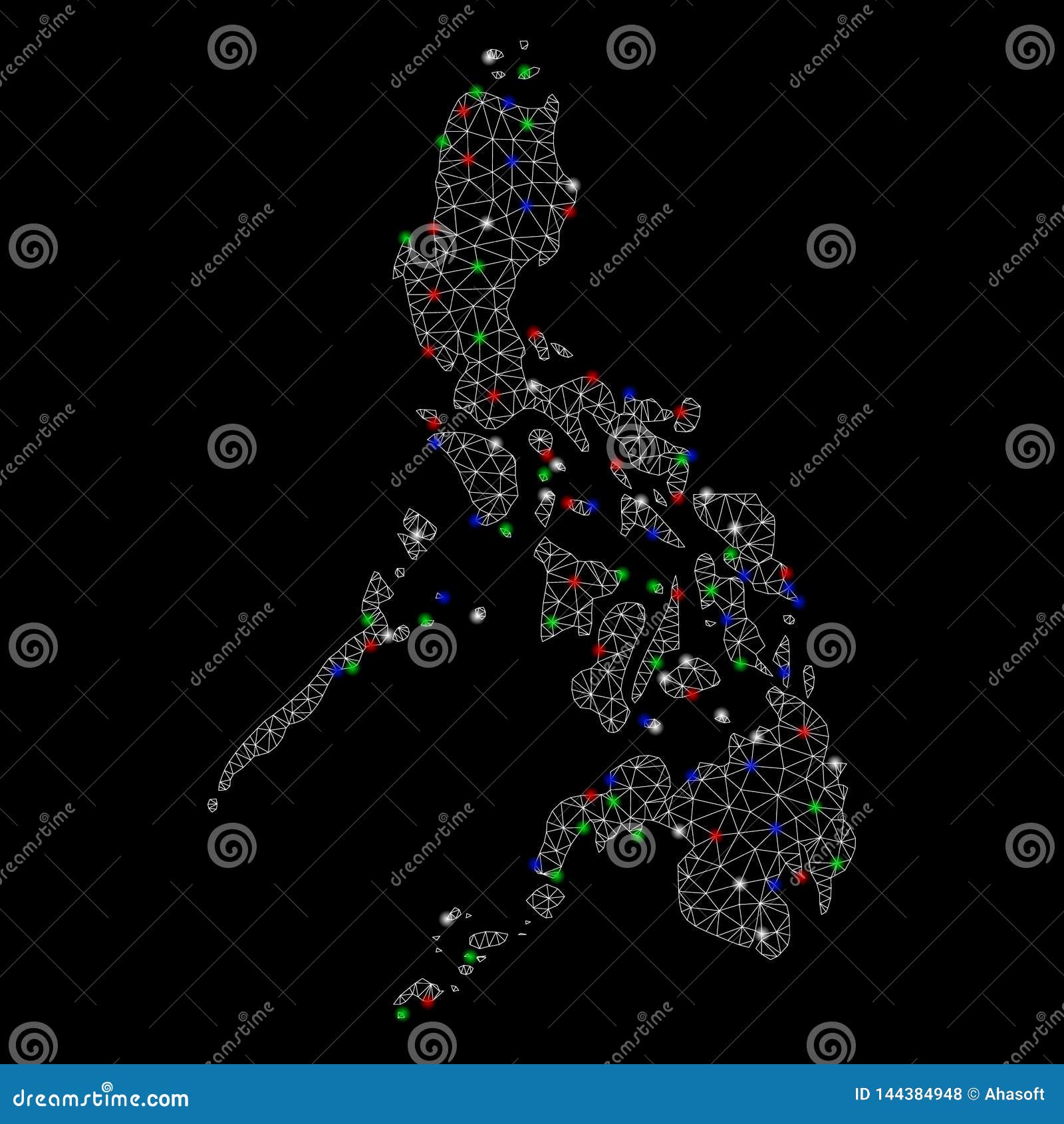 Bright Mesh 2D Philippines Map with Flash Spots Stock Vector ...