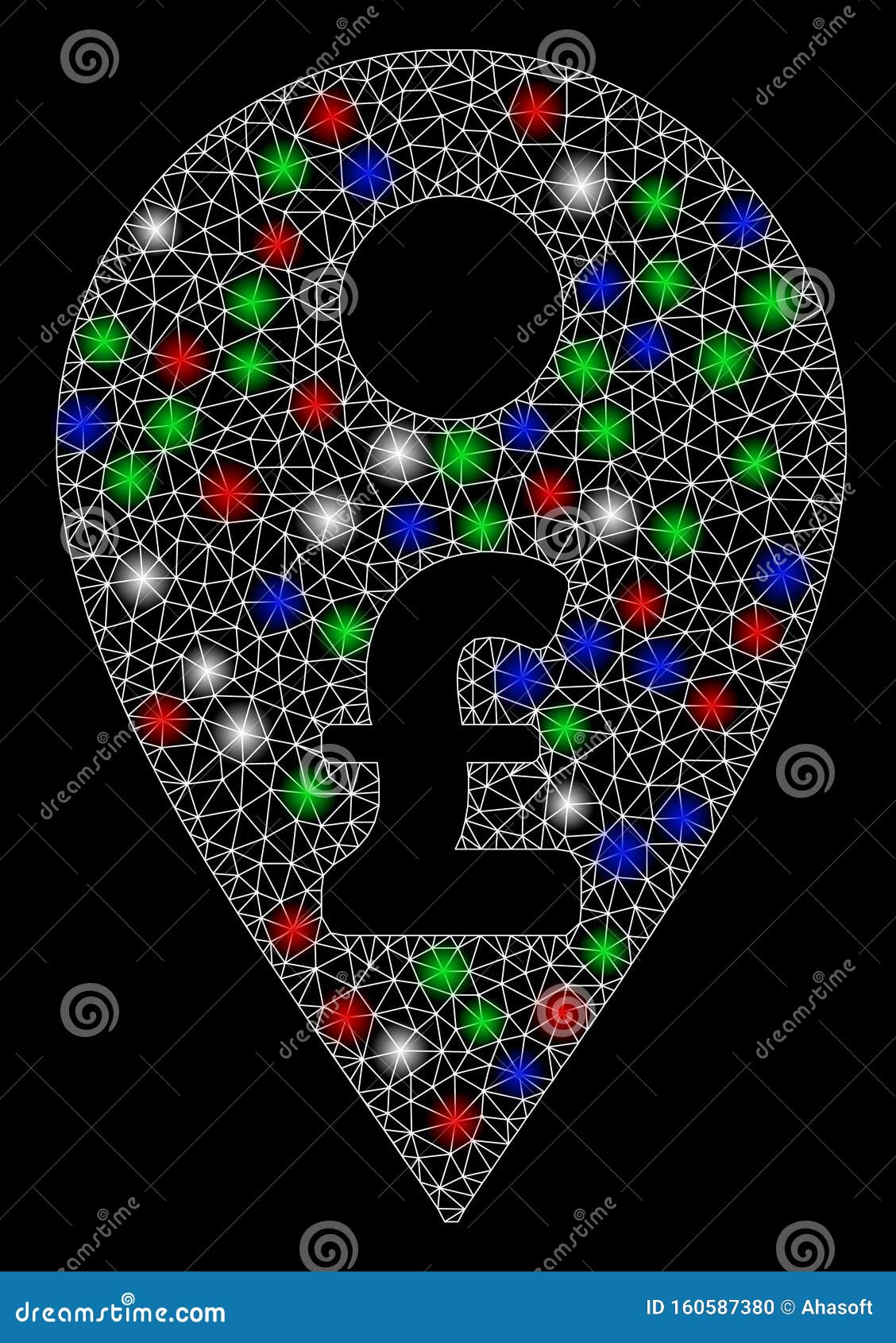 Bright Mesh Network Pound Map Marker with Light Spots Stock Vector ...