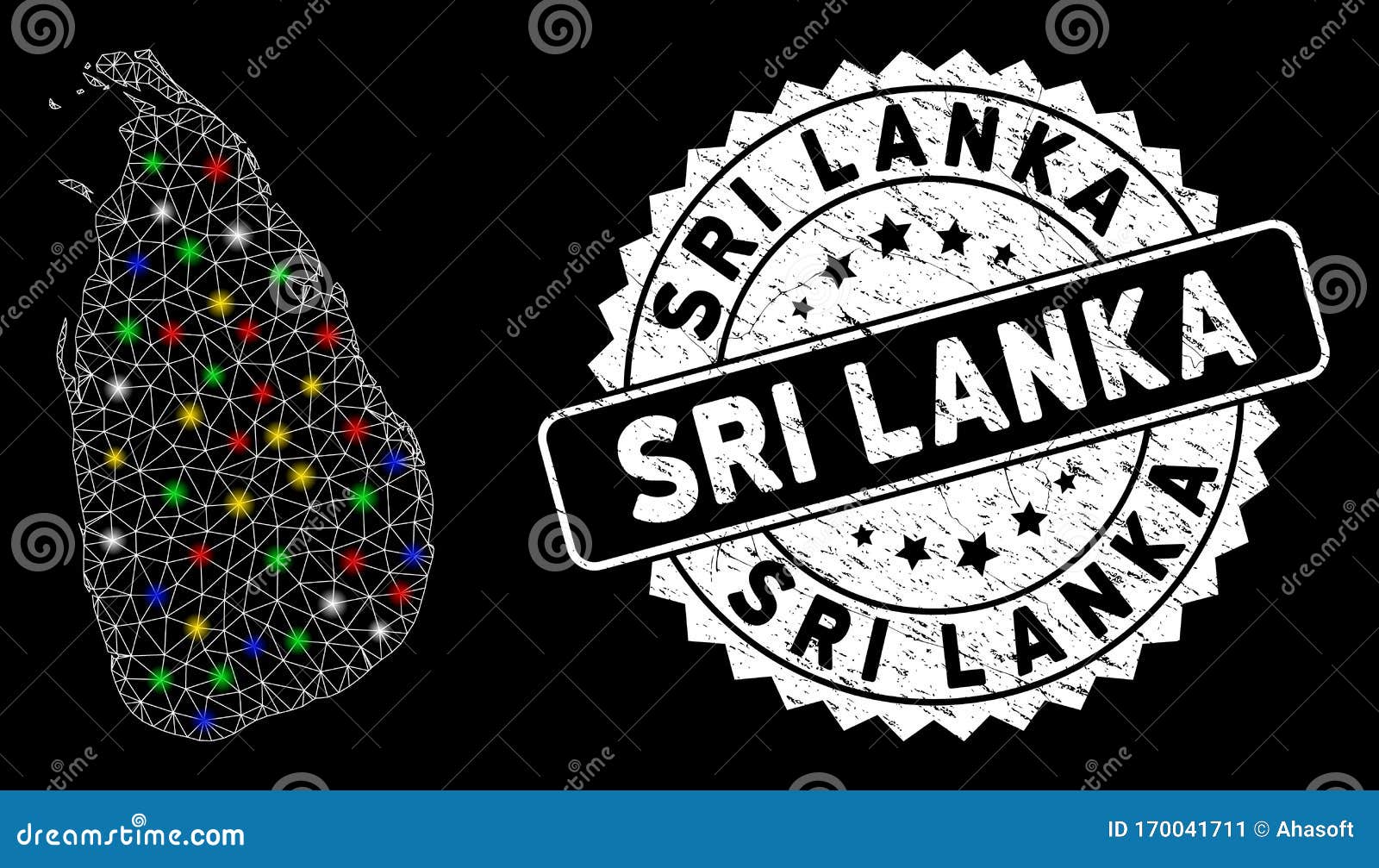 Bright Mesh Carcass Sri Lanka Island Map with Light Spots and Grunge ... Bright Mesh Carcass Sri Lanka Island Map with Light Spots and Grunge ...
