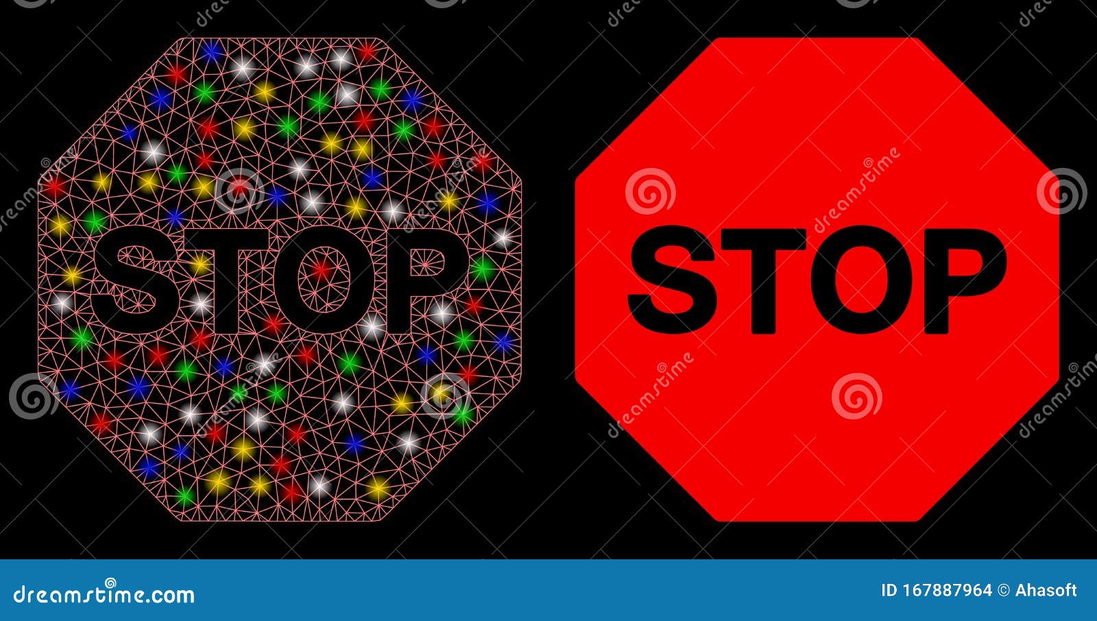Flare Mesh Carcass Stop Sign Icon with Flare Spots Stock Illustration ...