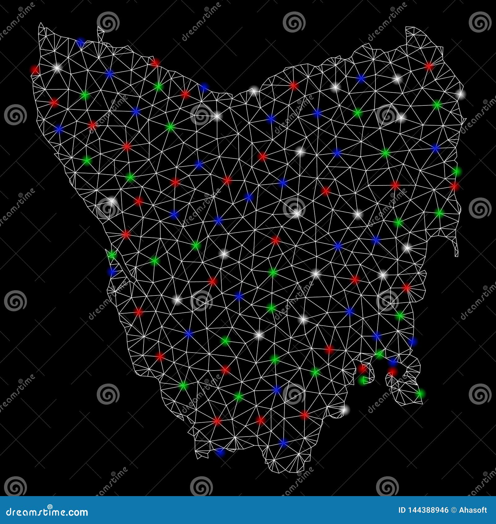 Bright Mesh Carcass Tasmania Island Map with Flash Spots Stock Vector ...