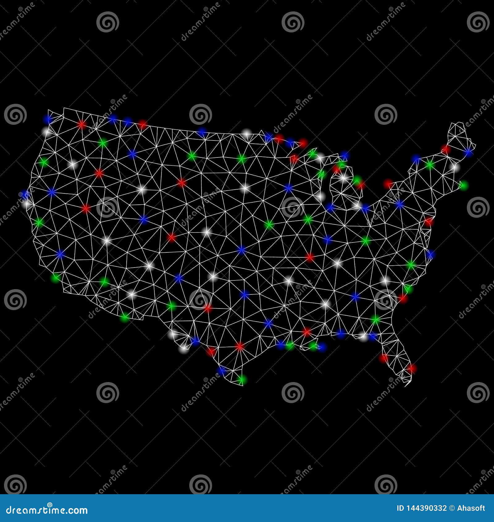 Bright Mesh 2D United States Map with Flash Spots Stock Vector ...