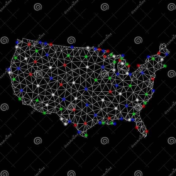Bright Mesh 2D United States Map with Flash Spots Stock Vector ...