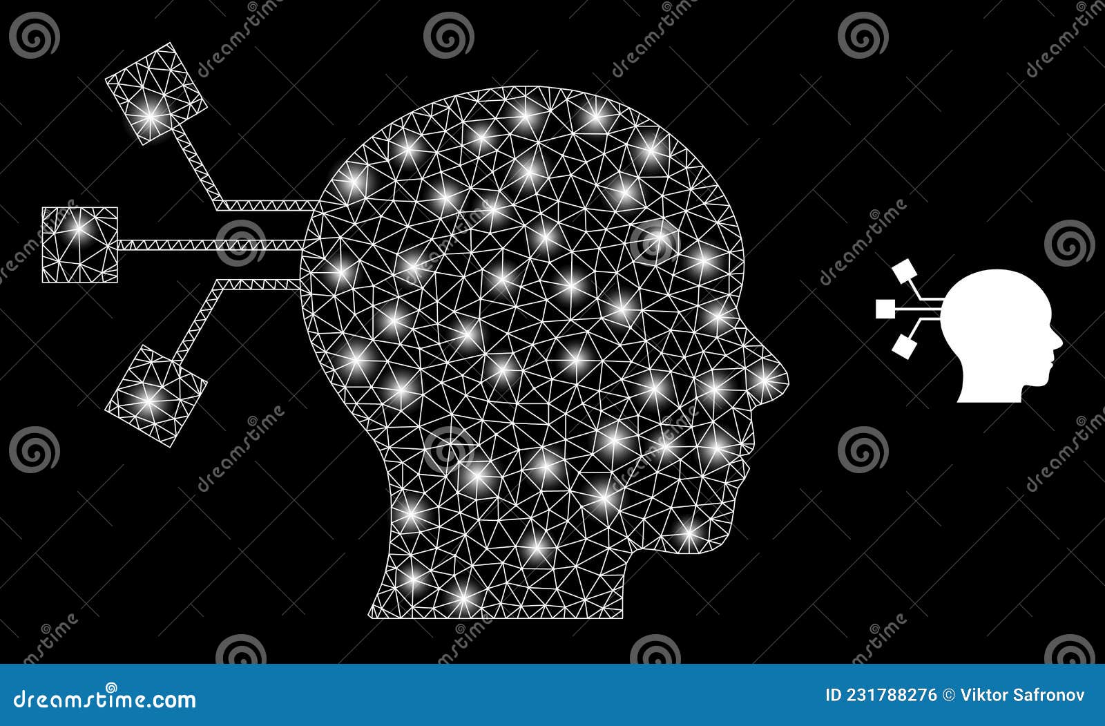 Polygonal Wire Frame Mesh Brain Connection with Glare Spots Stock ...