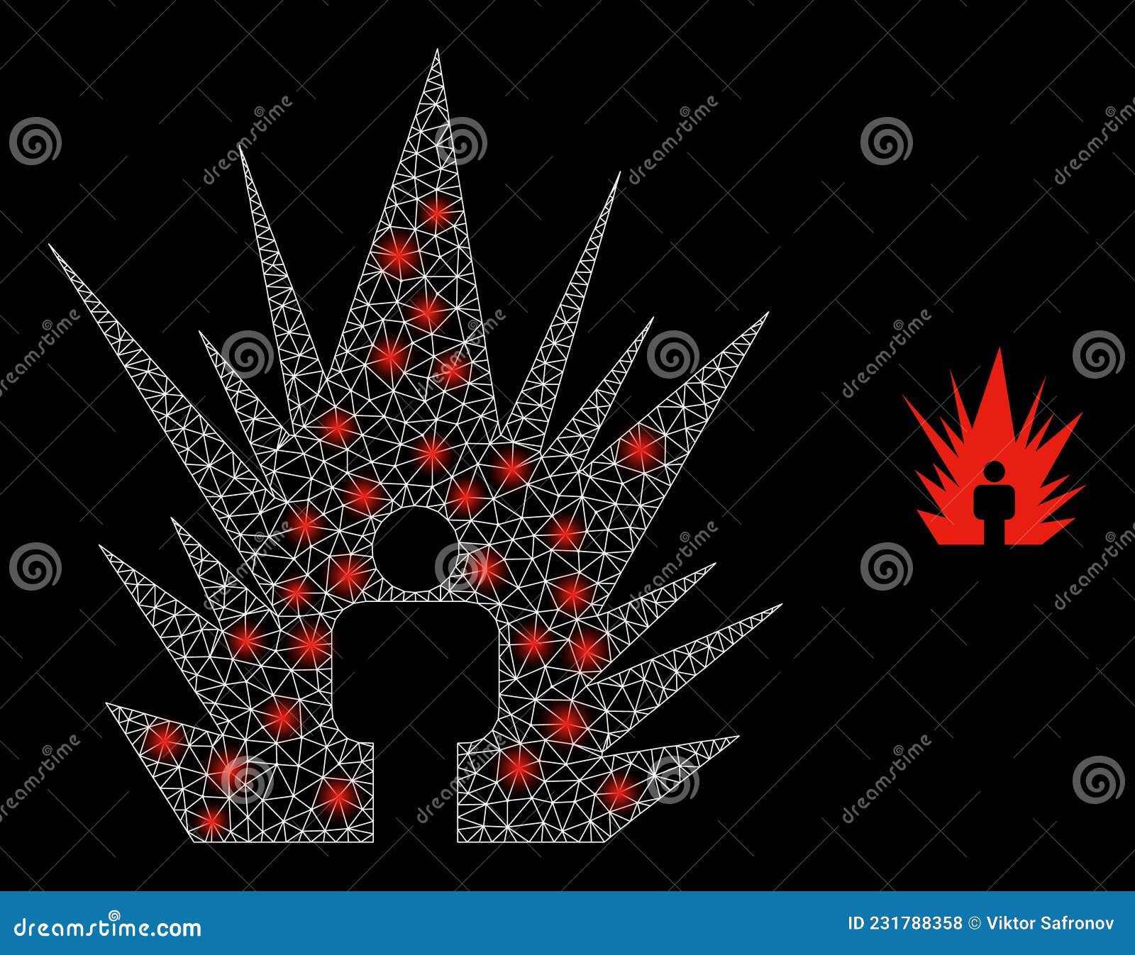 Polygonal Wire Frame Mesh Electric Bang with Light Spots Stock Vector ...