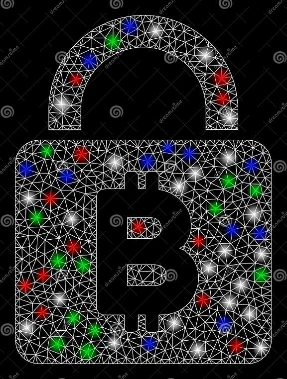 Bright Mesh Wire Frame Bitcoin Lock with Flare Spots Stock Illustration ...