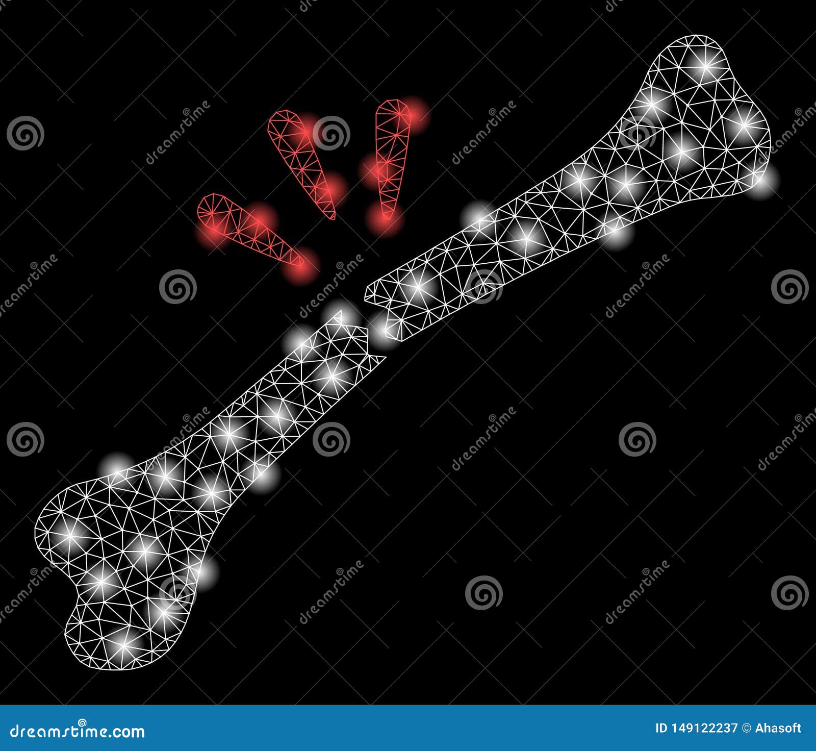 Bright Mesh Wire Frame Bone Break with Flare Spots Stock Vector ...