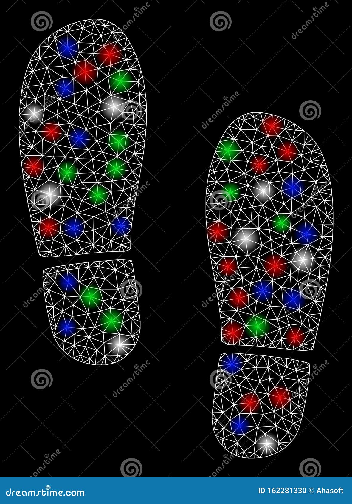 Bright Mesh Wire Frame Boot Footprints with Flash Spots Stock Vector ...