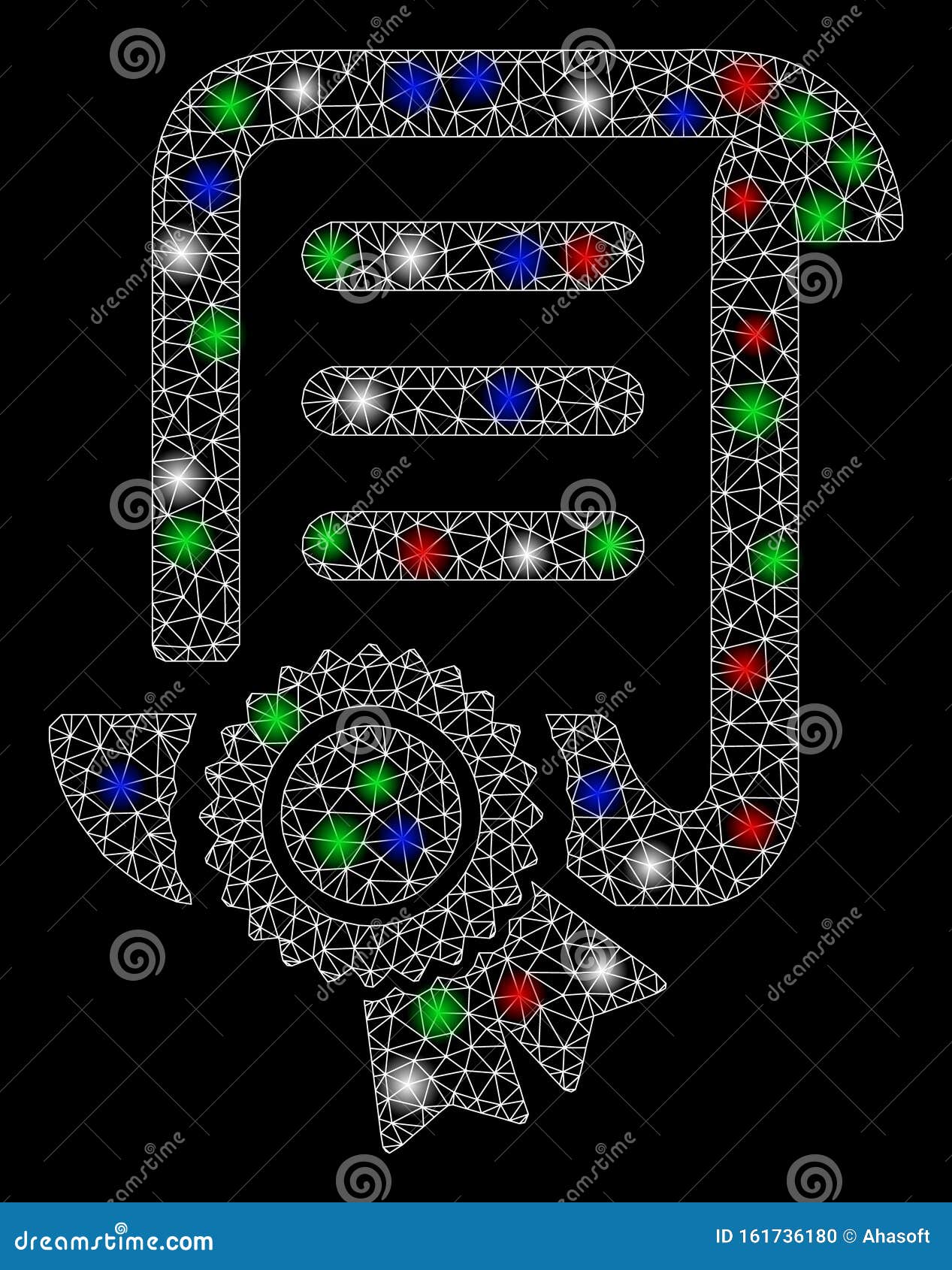 Bright Mesh Wire Frame Certified Scroll Document with Flash Spots Stock ...