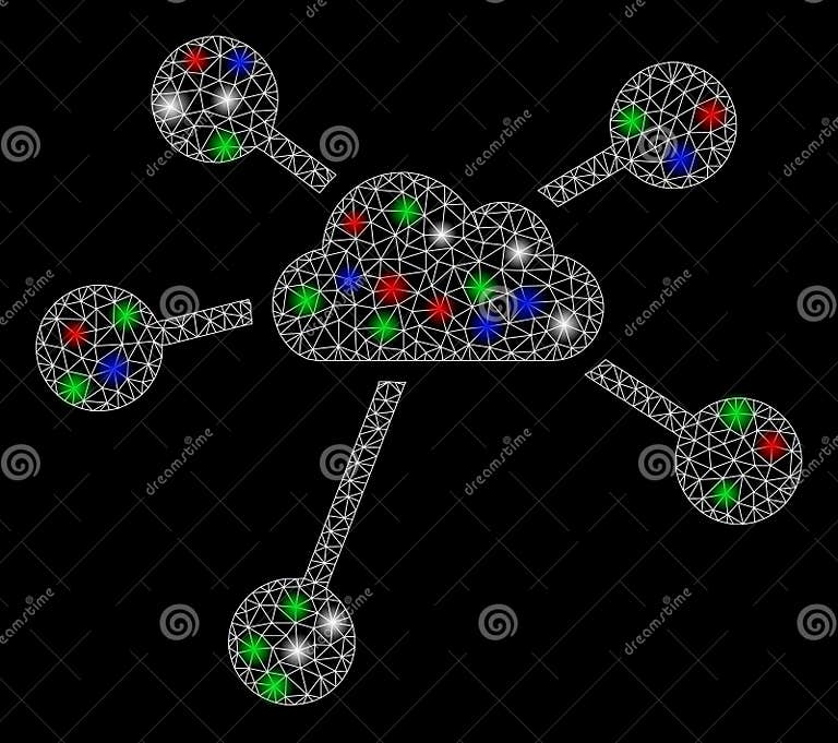 Bright Mesh Wire Frame Cloud Connections with Flash Spots Stock Vector ...