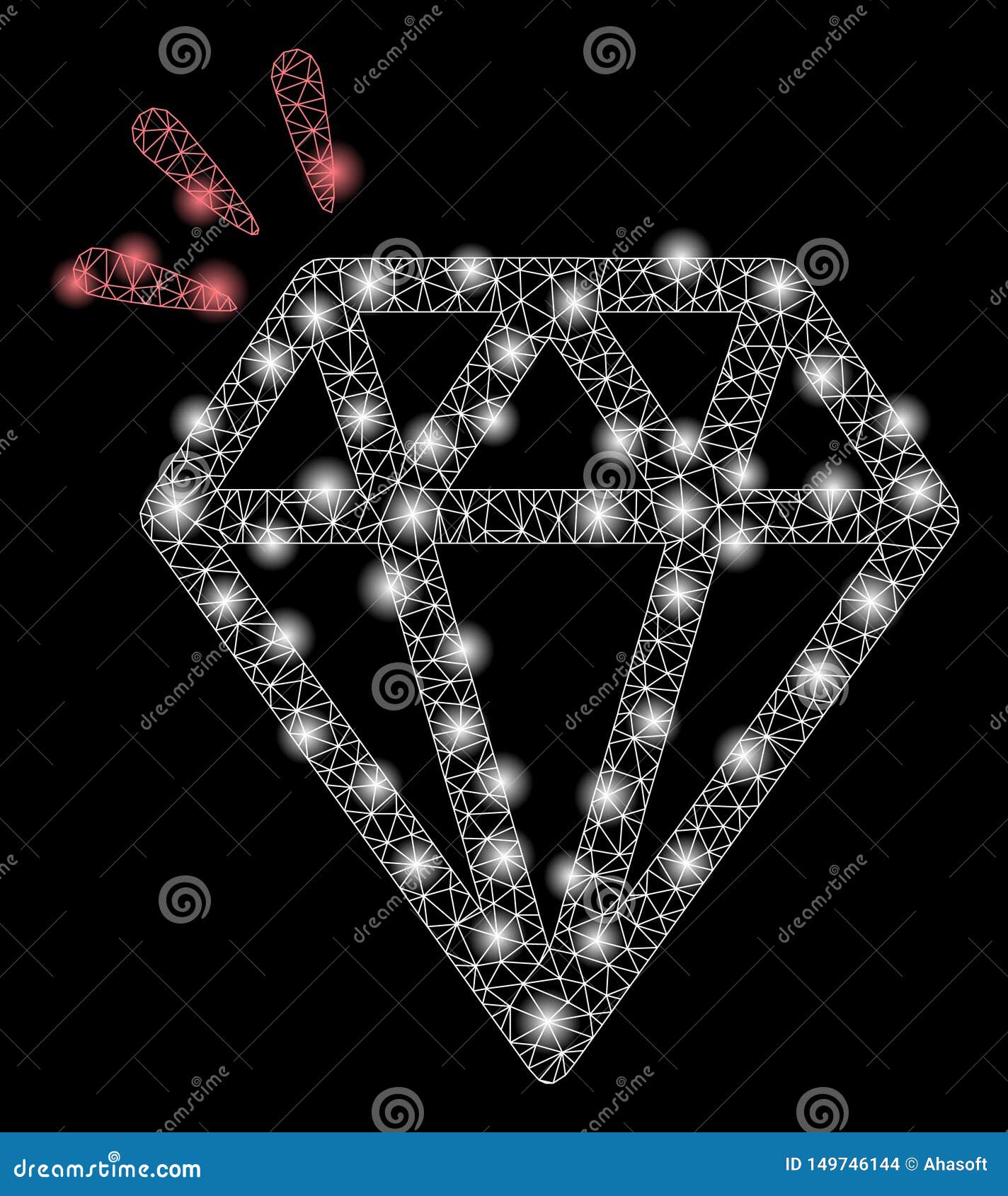Bright Mesh Wire Frame Diamond Crystal with Flare Spots Stock Vector ...