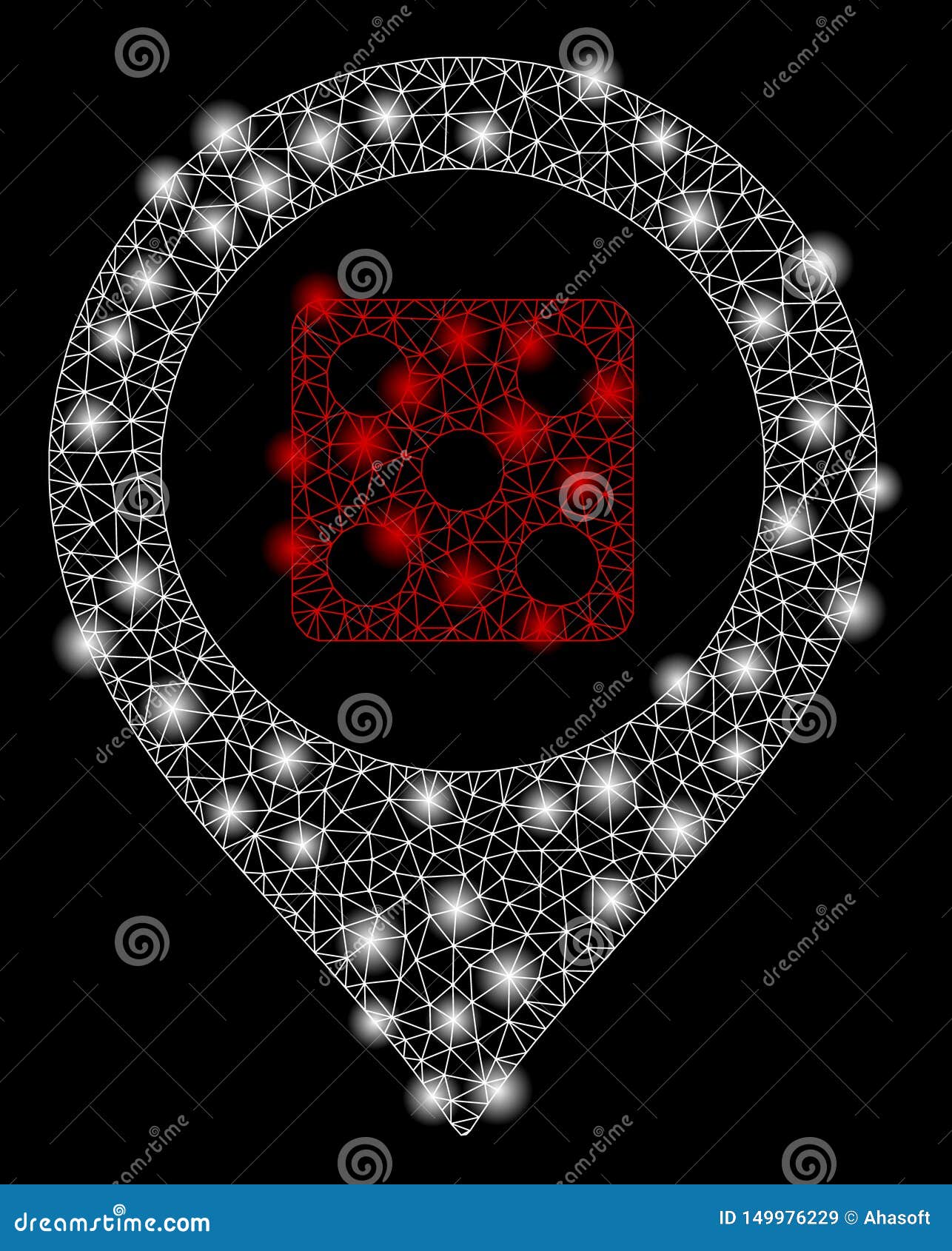 Bright Mesh Wire Frame Dice Map Marker with Light Spots Stock Vector ...