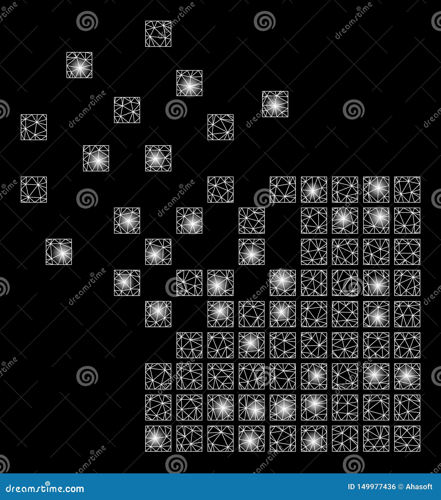 Bright Mesh Wire Frame Dissolving Pixel Mosaic with Flash Spots Stock ...