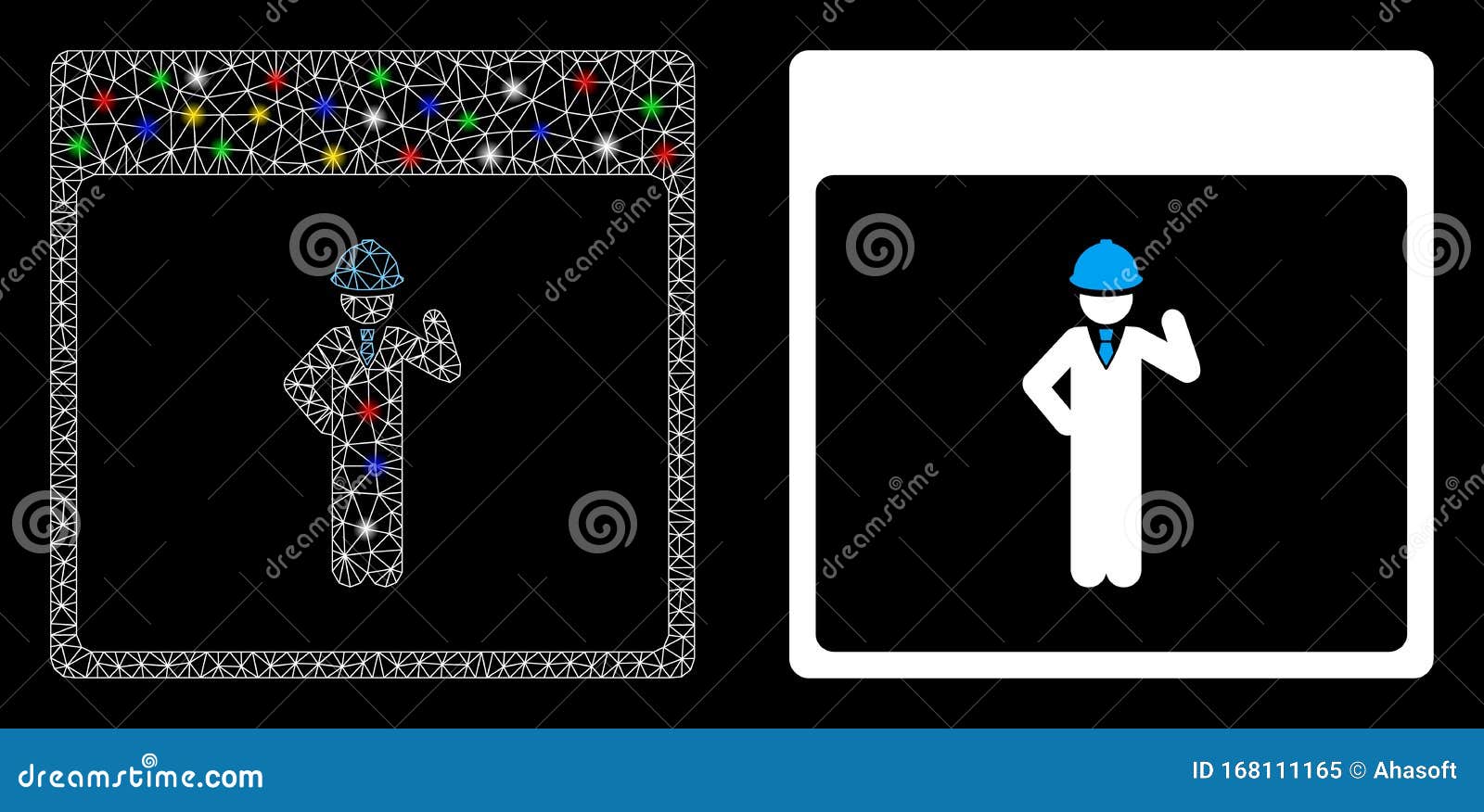 Bright Mesh Wire Frame Engineer Calendar Page Icon with Light Spots ...