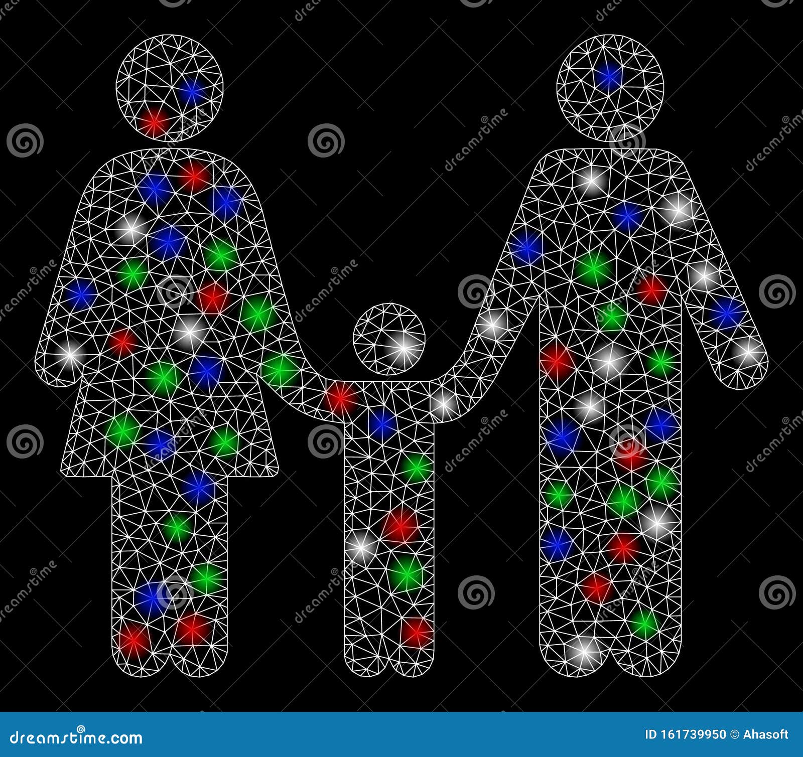 Bright Mesh Wire Frame Family Child with Flash Spots Stock Vector ...