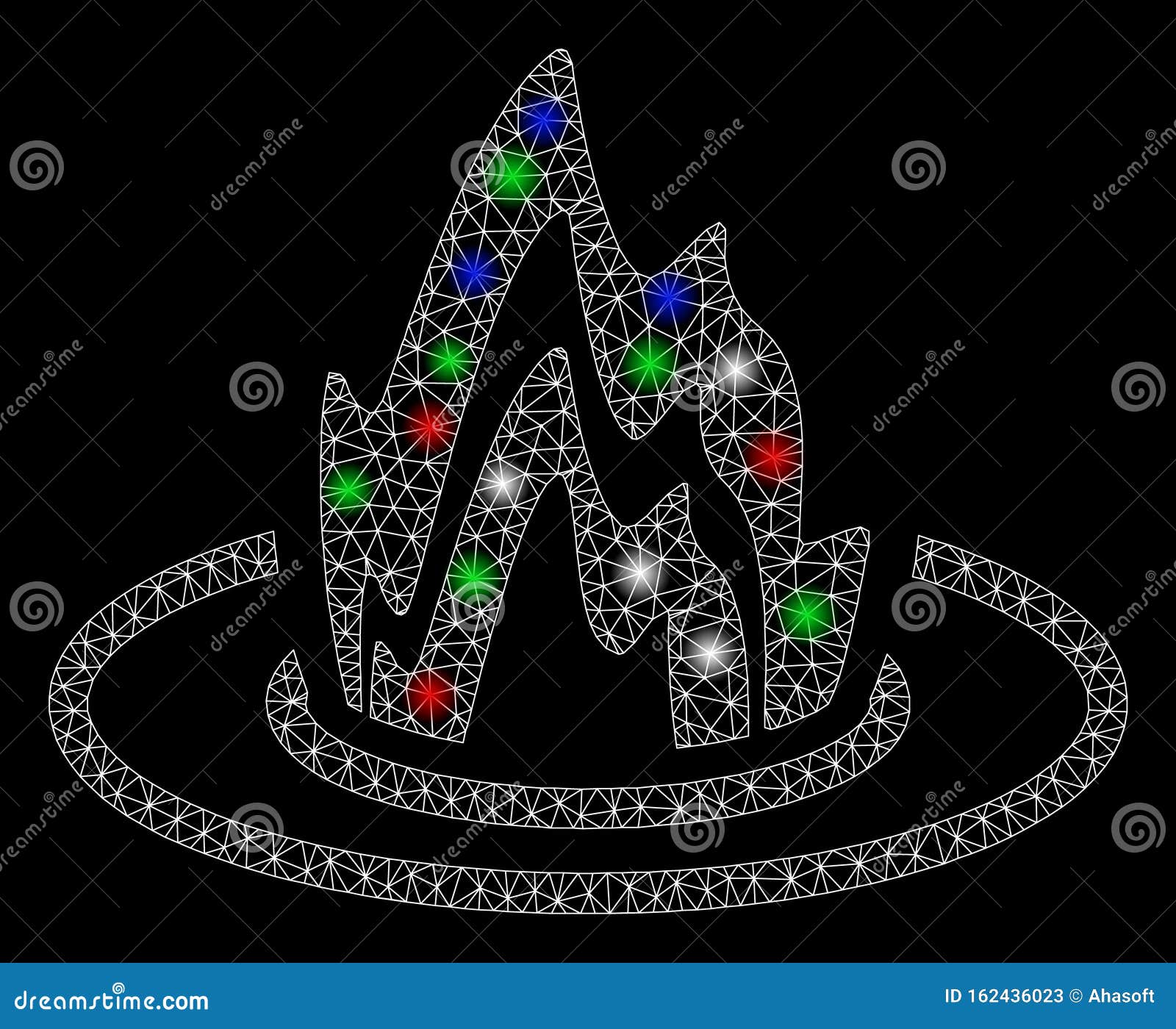 Bright Mesh Wire Frame Fire Location with Flare Spots Stock Vector ...