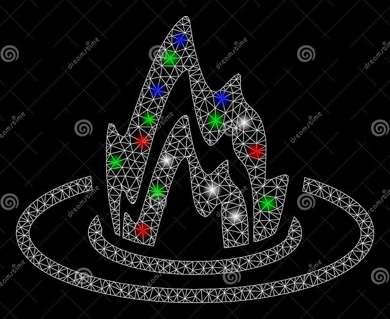Bright Mesh Wire Frame Fire Location with Flare Spots Stock Vector ...