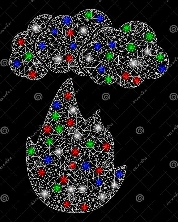 Bright Mesh Wire Frame Flame with Smoke with Flash Spots Stock Vector ...