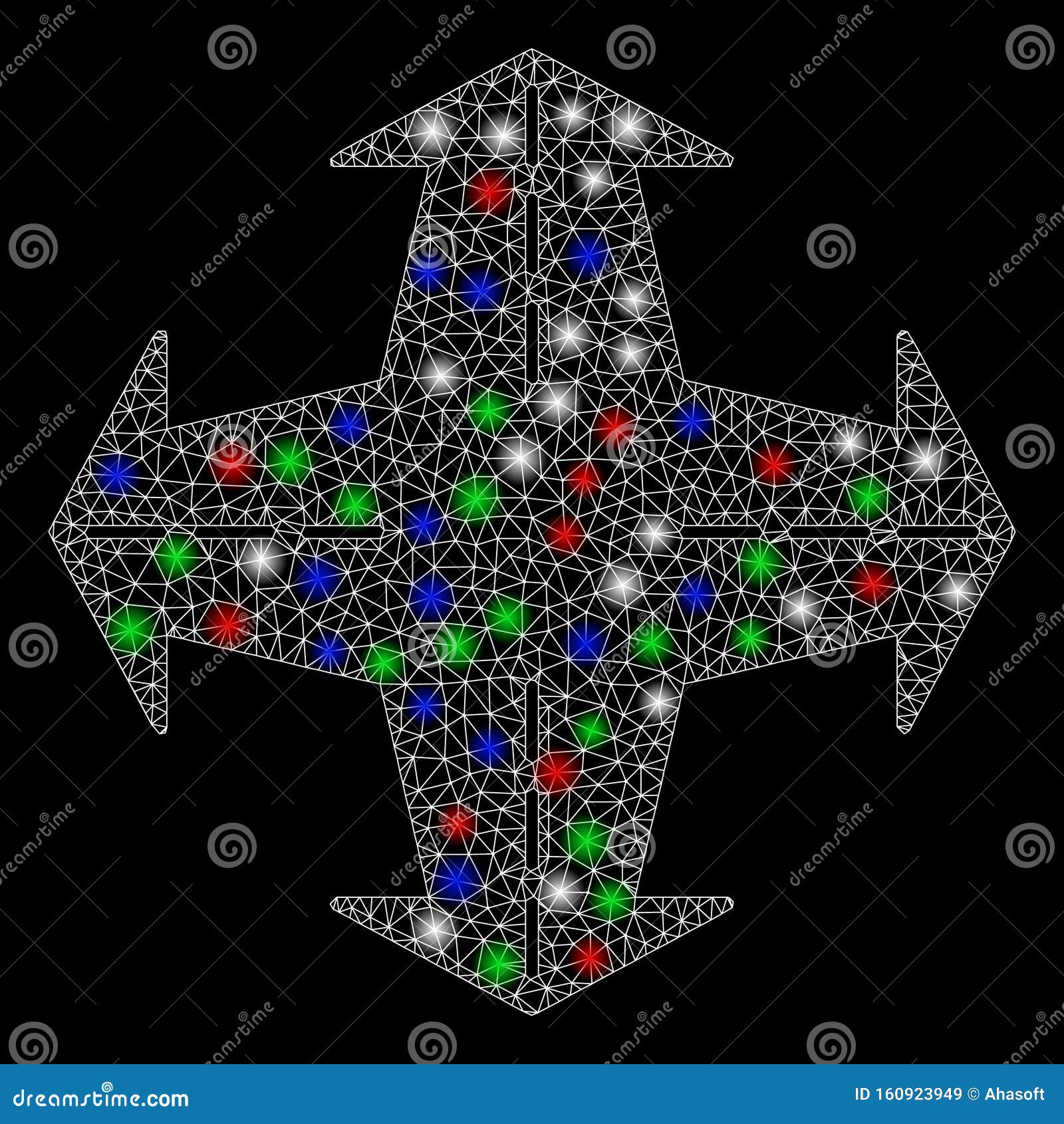 Bright Mesh Wire Frame Intersection Directions with Flash Spots Stock ...
