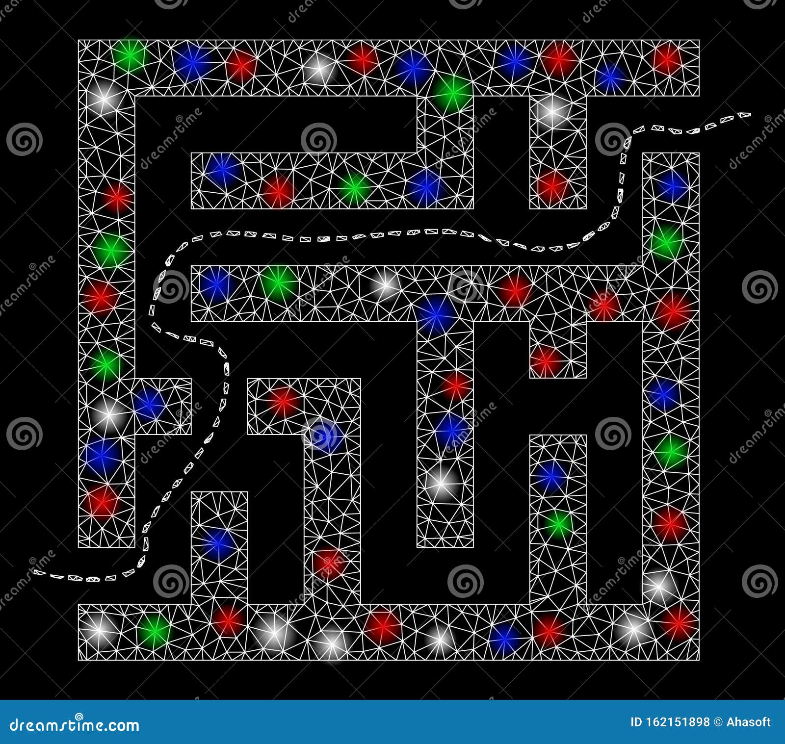 Bright Mesh Wire Frame Labyrinth Route with Flash Spots Stock ...