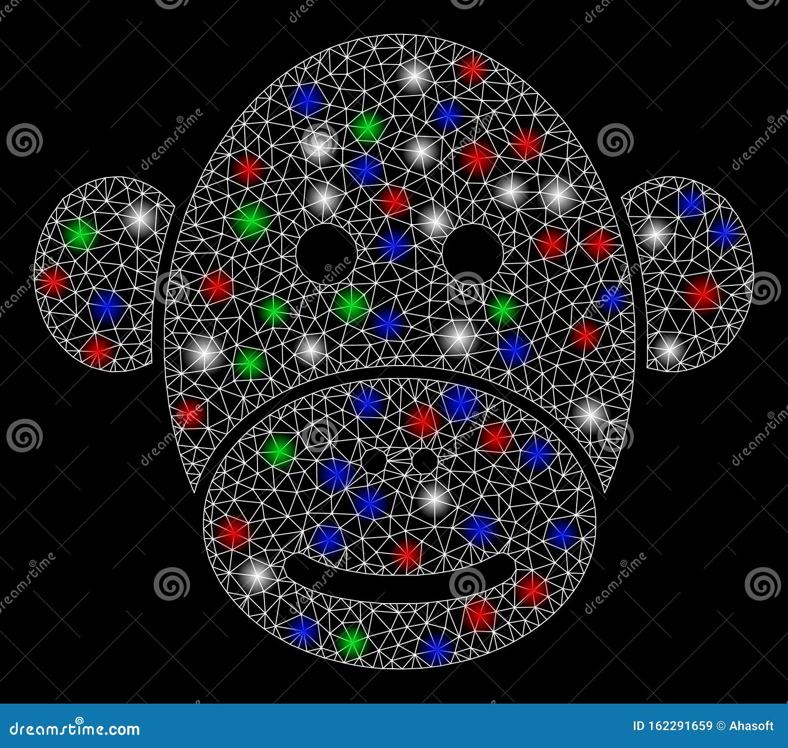 Bright Mesh Wire Frame Monkey Face with Flash Spots Stock Vector ...
