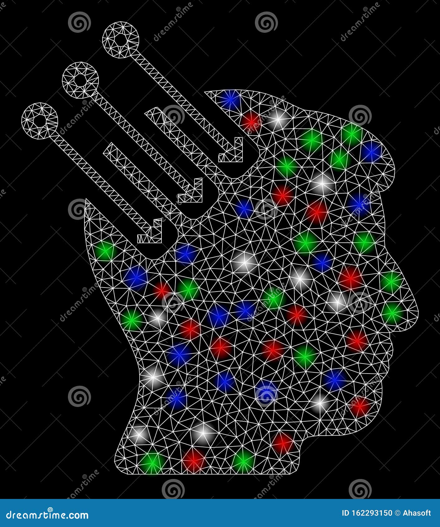 Bright Mesh Wire Frame Neuro Interface with Light Spots Stock Vector ...