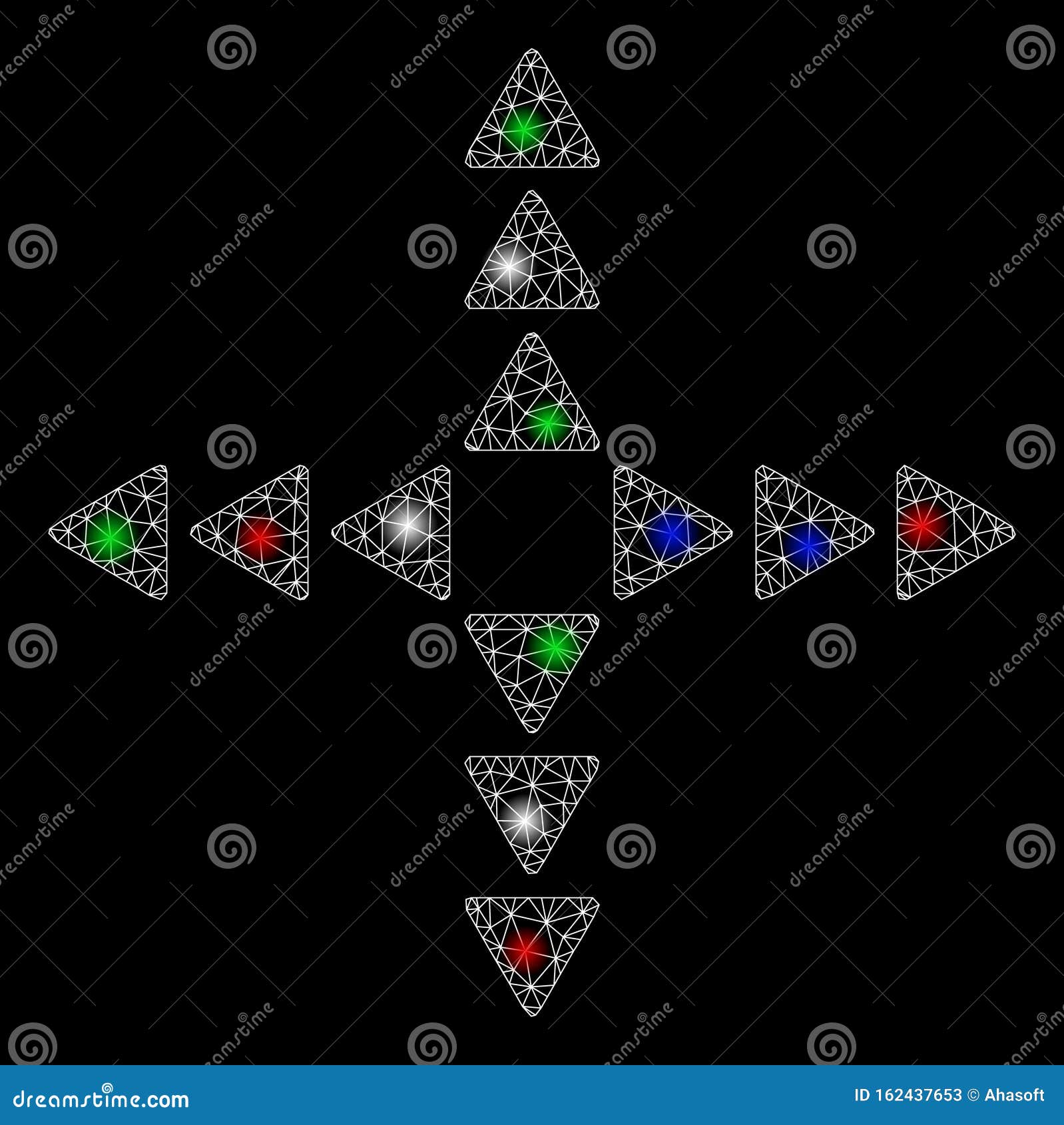 Bright Mesh Wire Frame Outside Direction Triangles with Flash Spots ...