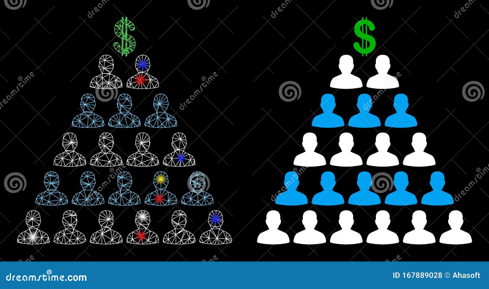 Bright Mesh Wire Frame Ponzi Pyramid Scheme Icon with Flash Spots Stock ...
