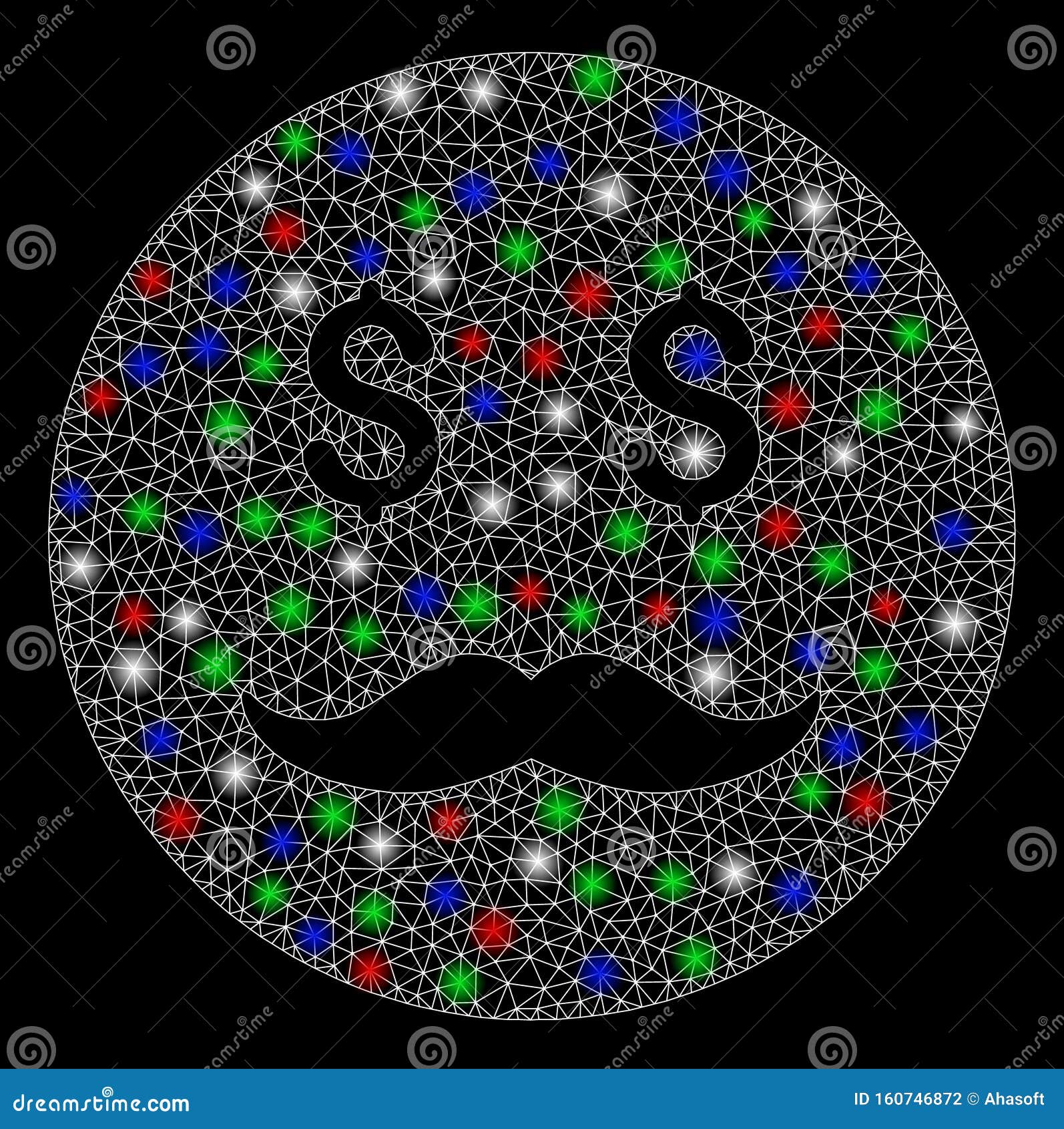 Bright Mesh Wire Frame Rich Dad Smiley with Light Spots Stock Vector ...